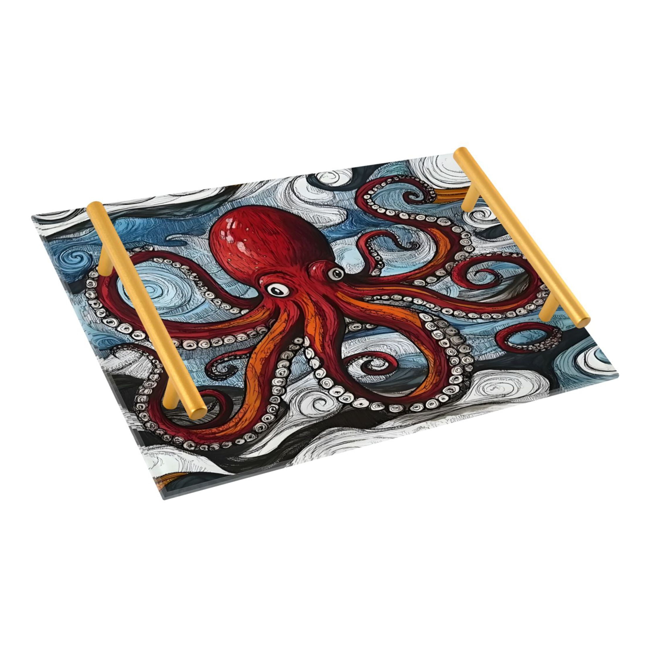 Ryvnso Art Red Octopus Bathroom Tray Vanity Countertop Trays Acrylic ...