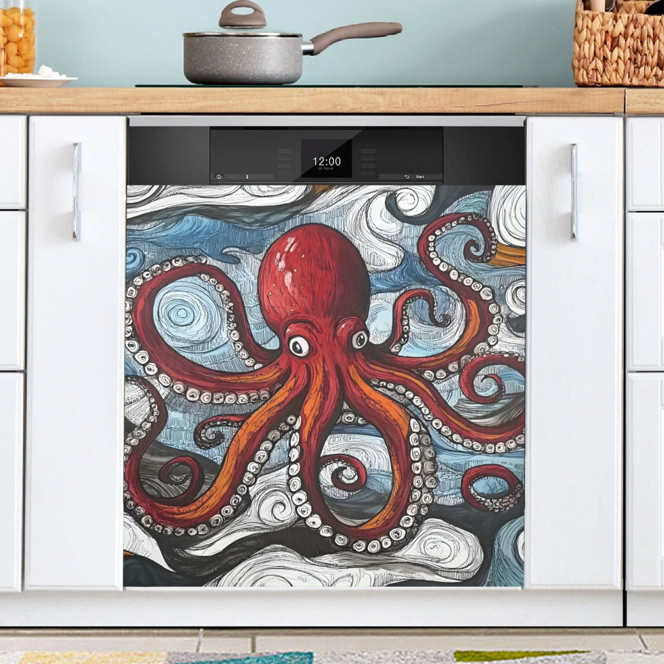 Ryvnso Art Red Octopus Dishwasher Magnetic Refrigerator Magnet Cover ...