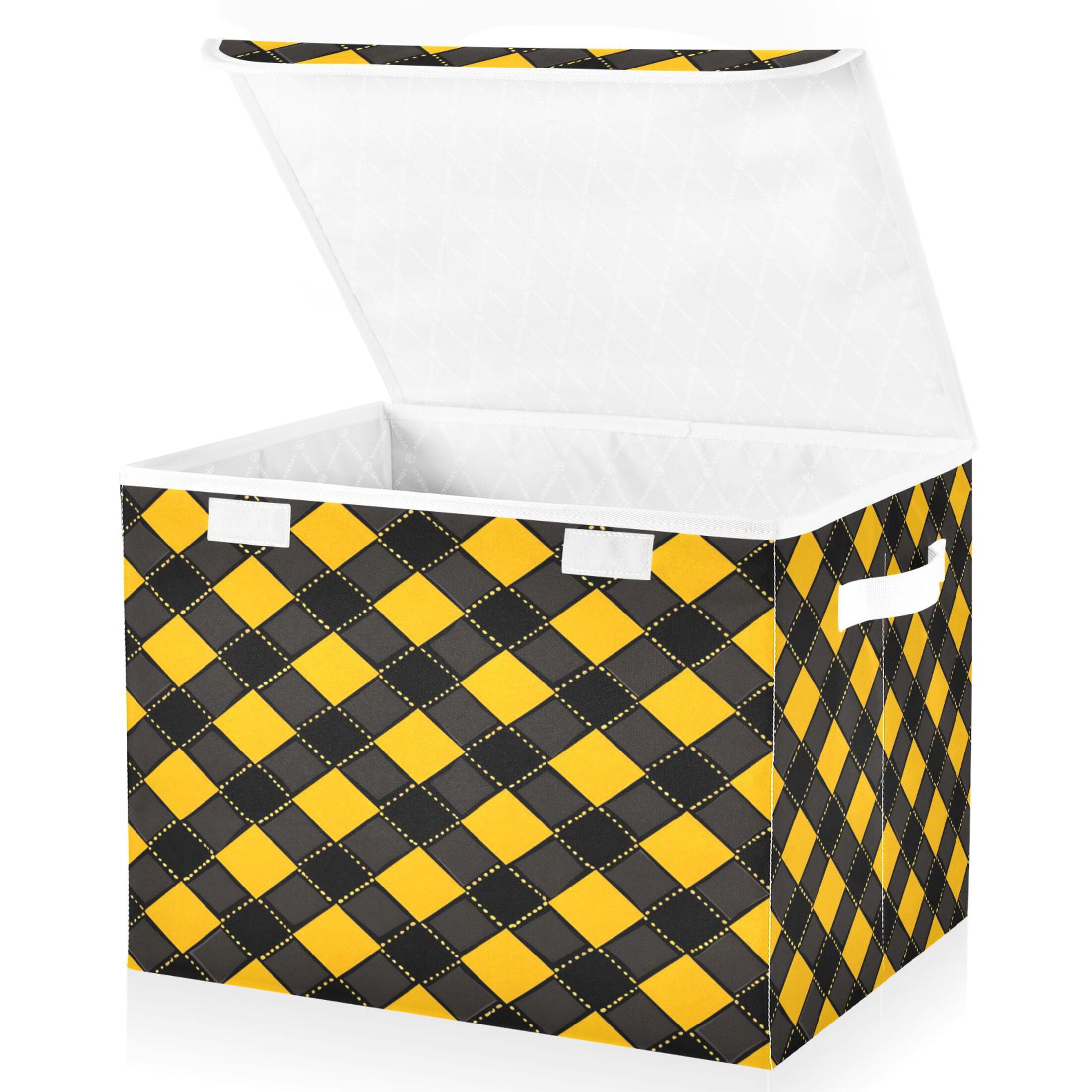 Ryvnso Art Yellow Checkered Grid Pattern Large Lidded Foldable Storage ...