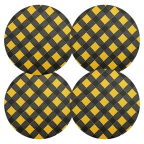 Ryvnso Lemon and Checkered Grid Pattern Round Plate Mats Dining Table ...
