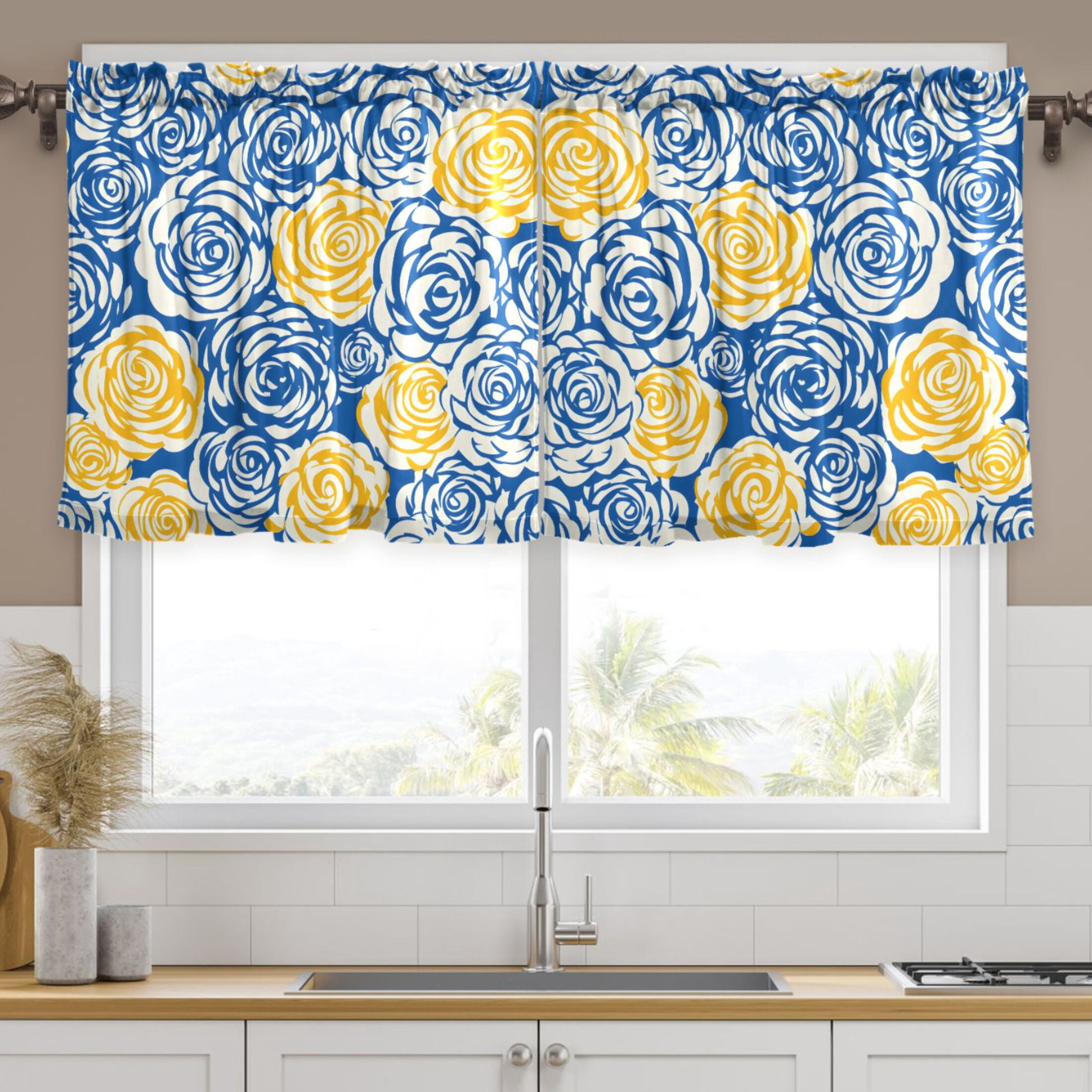 Ryvnso Artistic Rose Flower Curtains Sets Short Curtain Rod Pocket Half ...