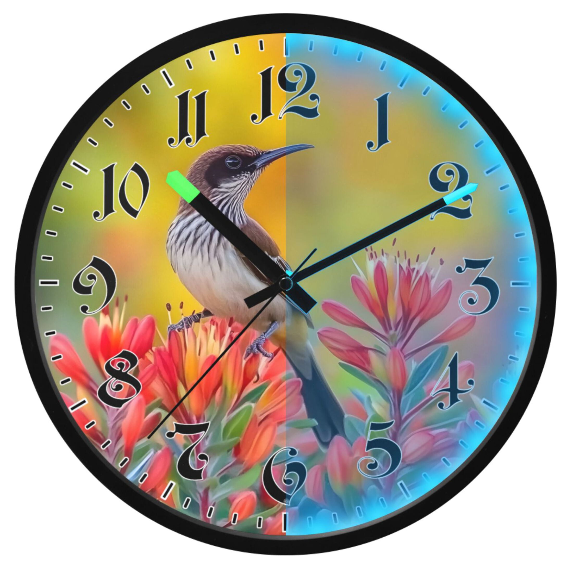 Ryvnso Australian Bird Flower 12 Inch Night Light Wall Clock Luminous ...