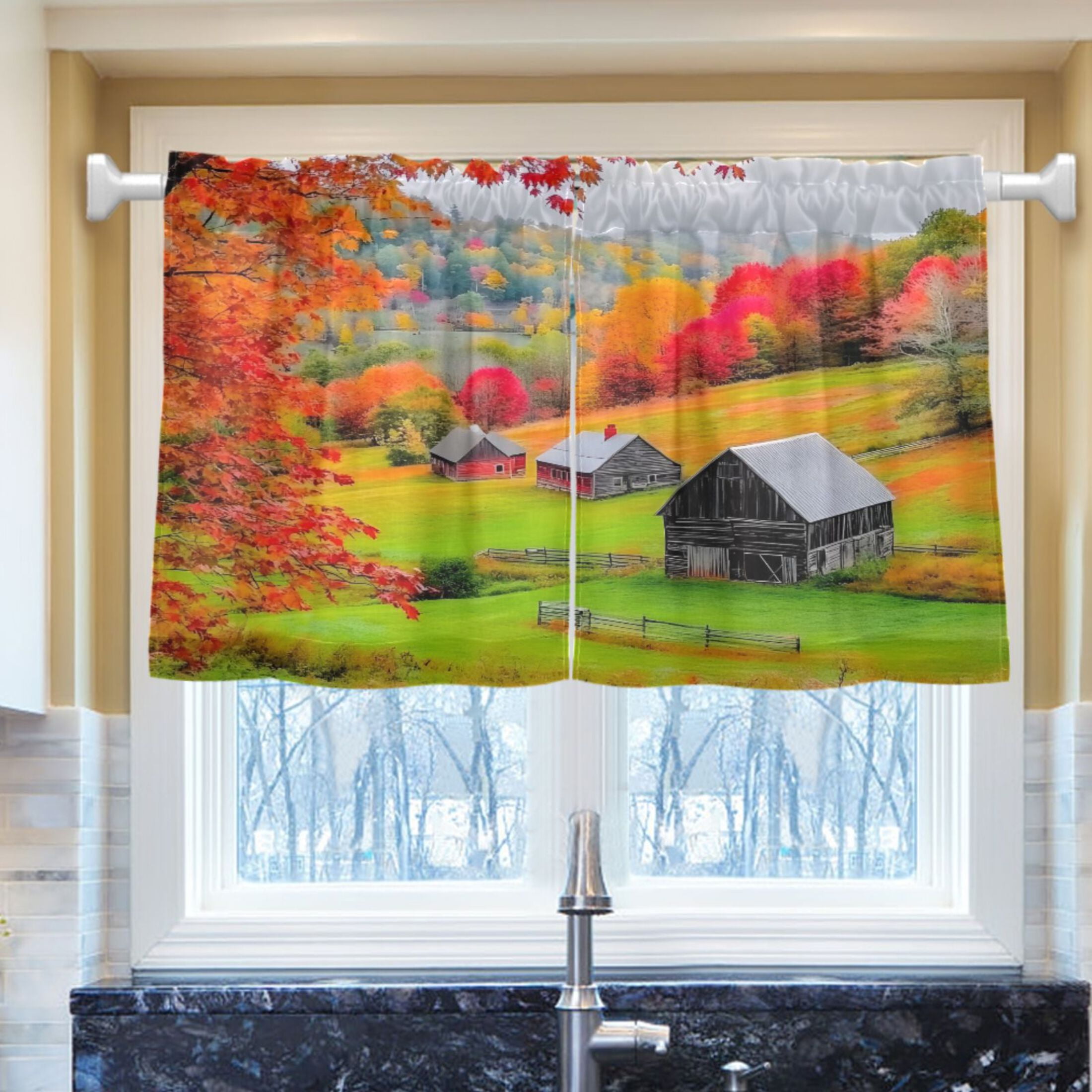 Ryvnso Autumn Farmhouse Half Curtains Sets Tier 2 Panels Short Curtain ...