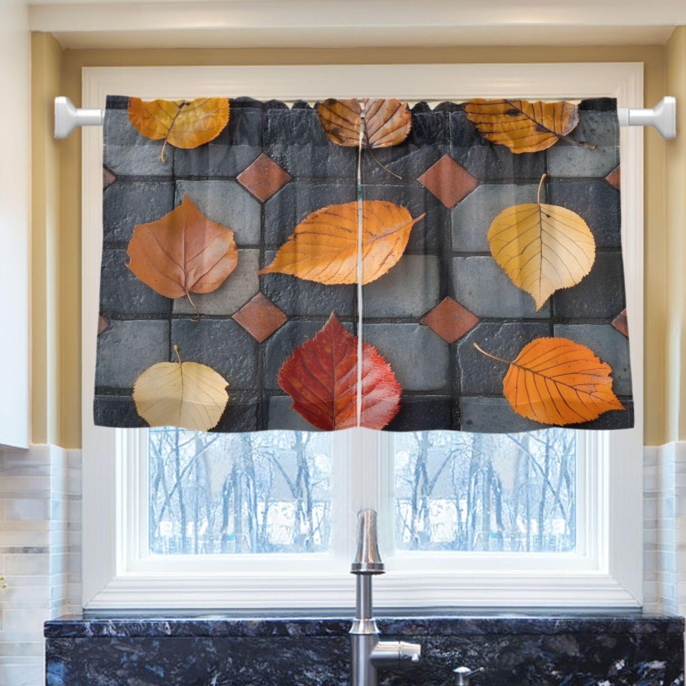 Ryvnso Autumn Leaves Falling Half Curtains Sets Tier 2 Panels Short ...