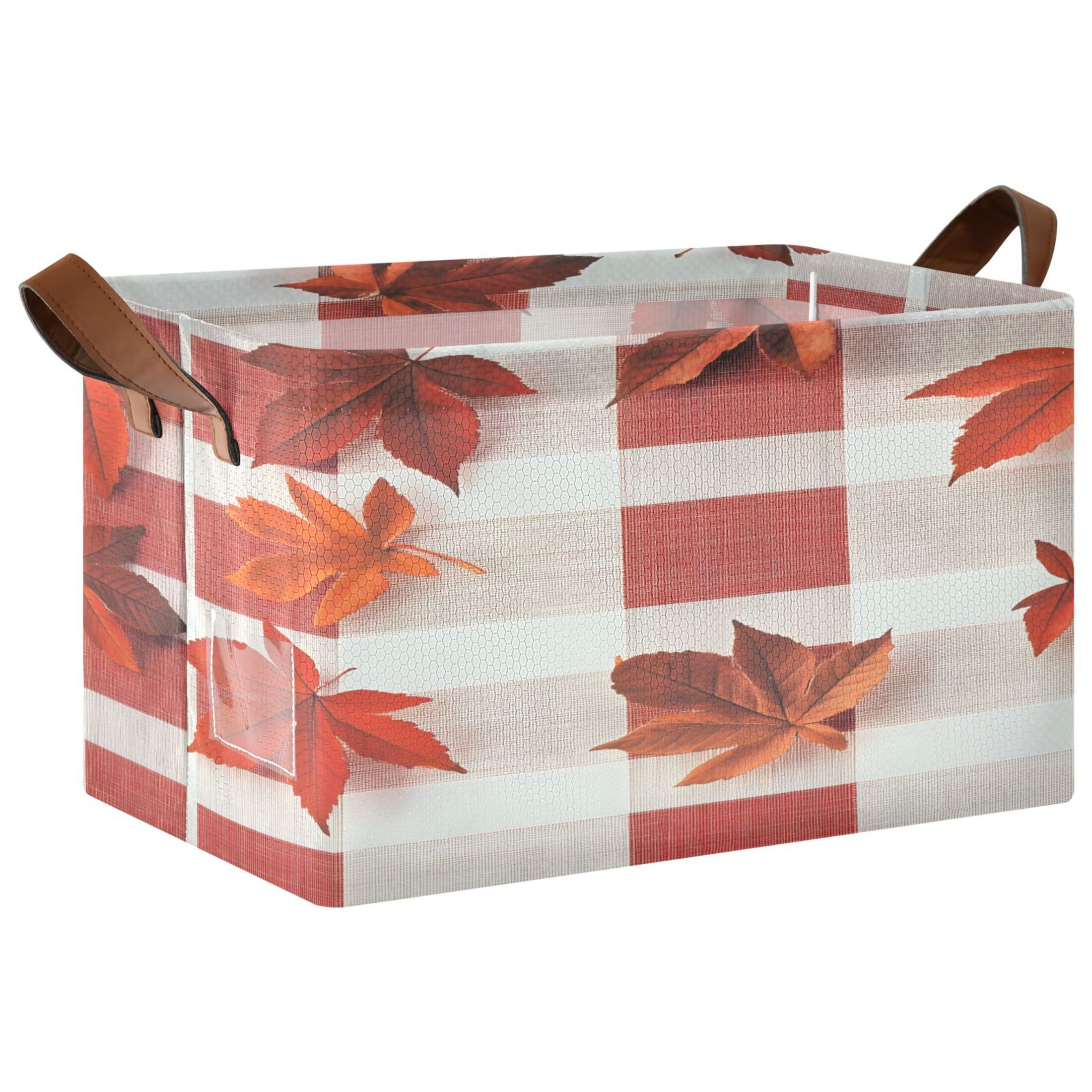 Ryvnso Autumn Leaves on Red Checkered Storage Bins Large Basket ...