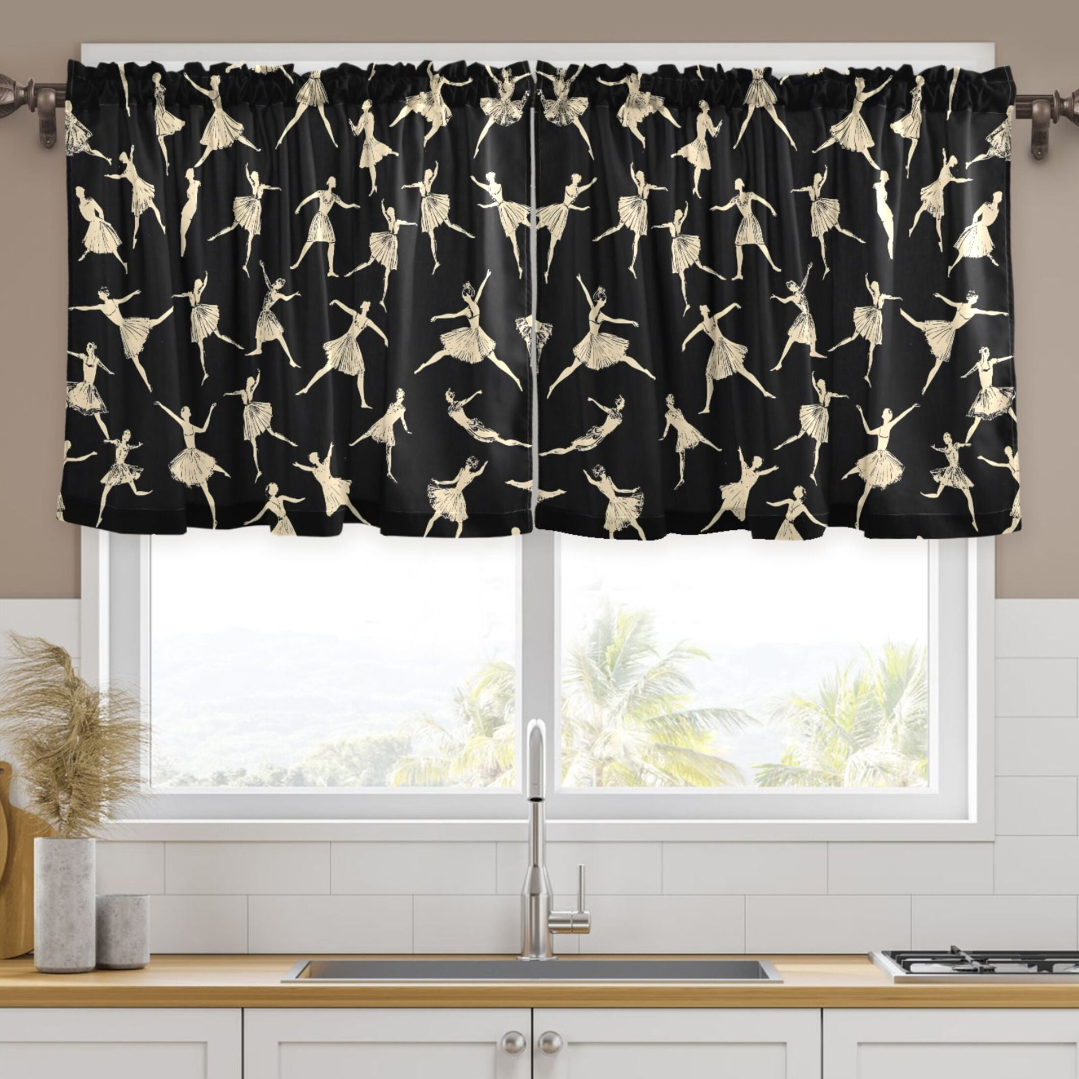 Ryvnso Ballet Dancers Curtains Sets Short Curtain Rod Pocket Half ...