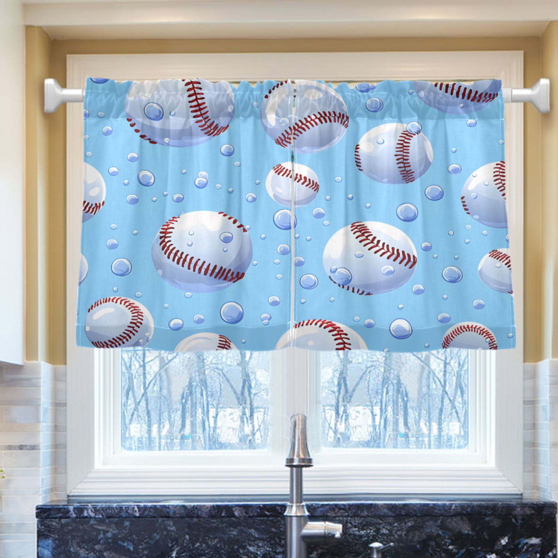 Ryvnso Baseball in Water Half Curtains Sets Tier 2 Panels Short Curtain ...