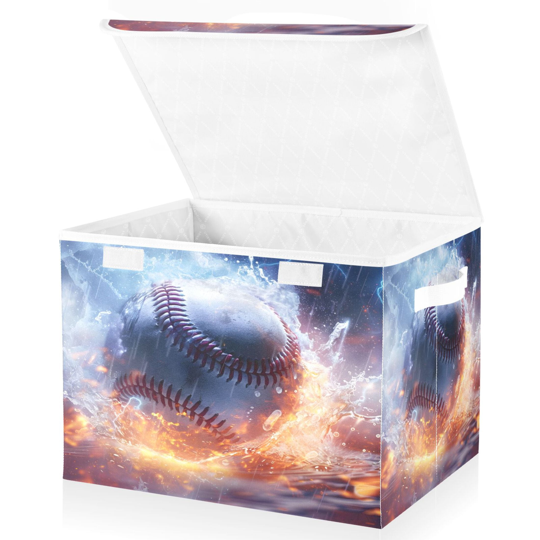 Ryvnso Baseball on Fire Large Lidded Foldable Storage Baskets Cubes ...