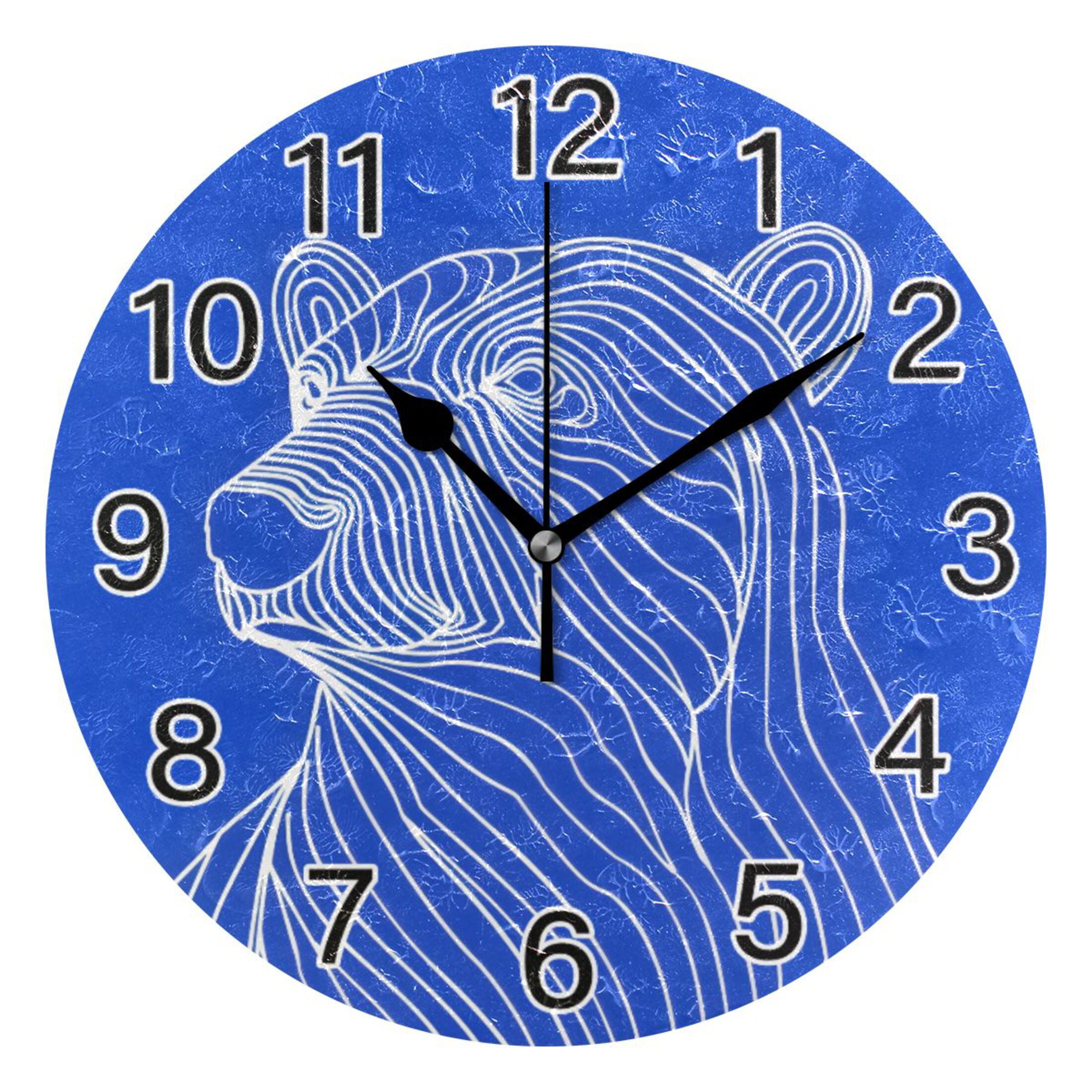 Ryvnso Bear Line Pattern Wall Clock Non Ticking Silent Kitchen Clock ...