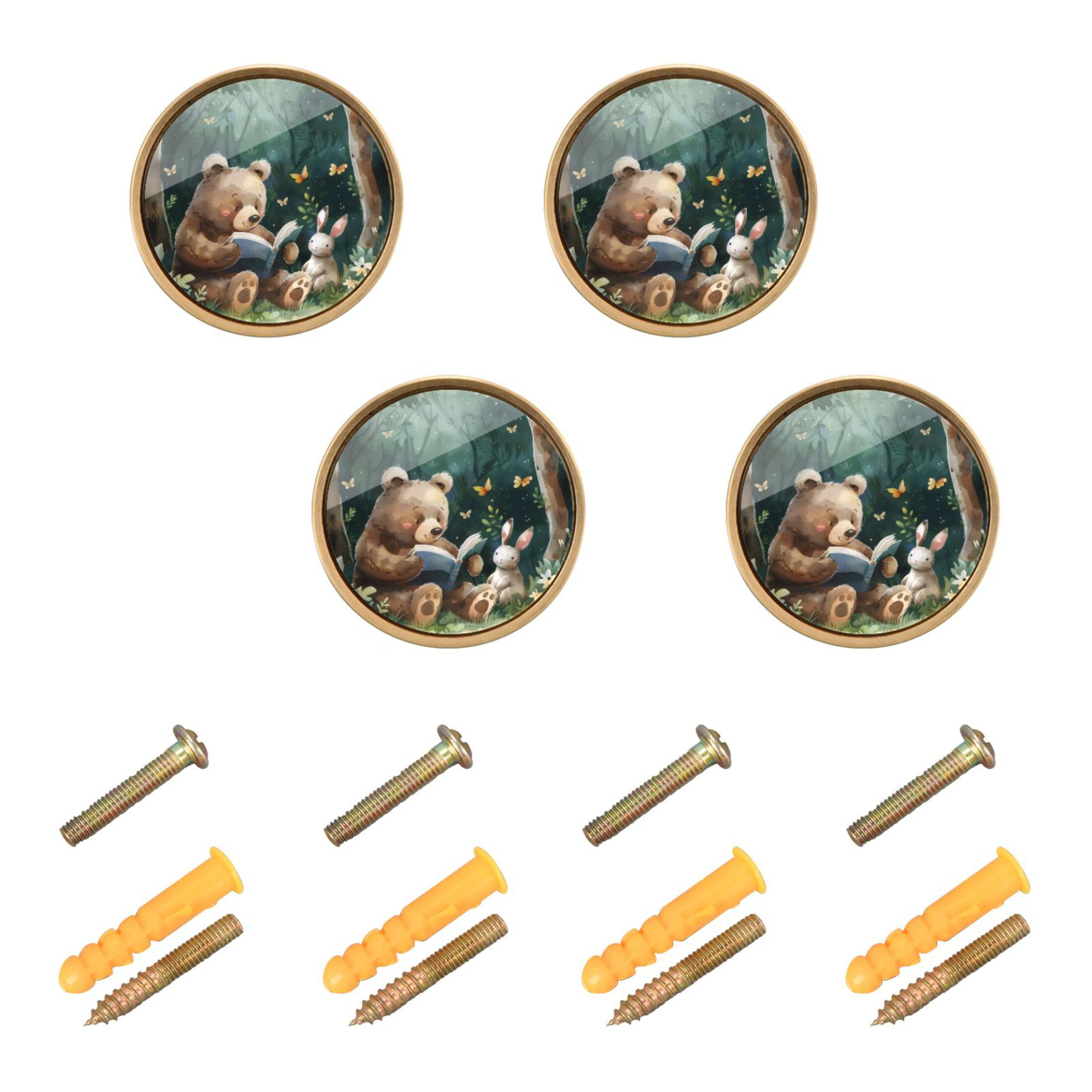 Ryvnso Bear Reading Cabinet Knobs Kitchen Door Round Pulls Drawers ...