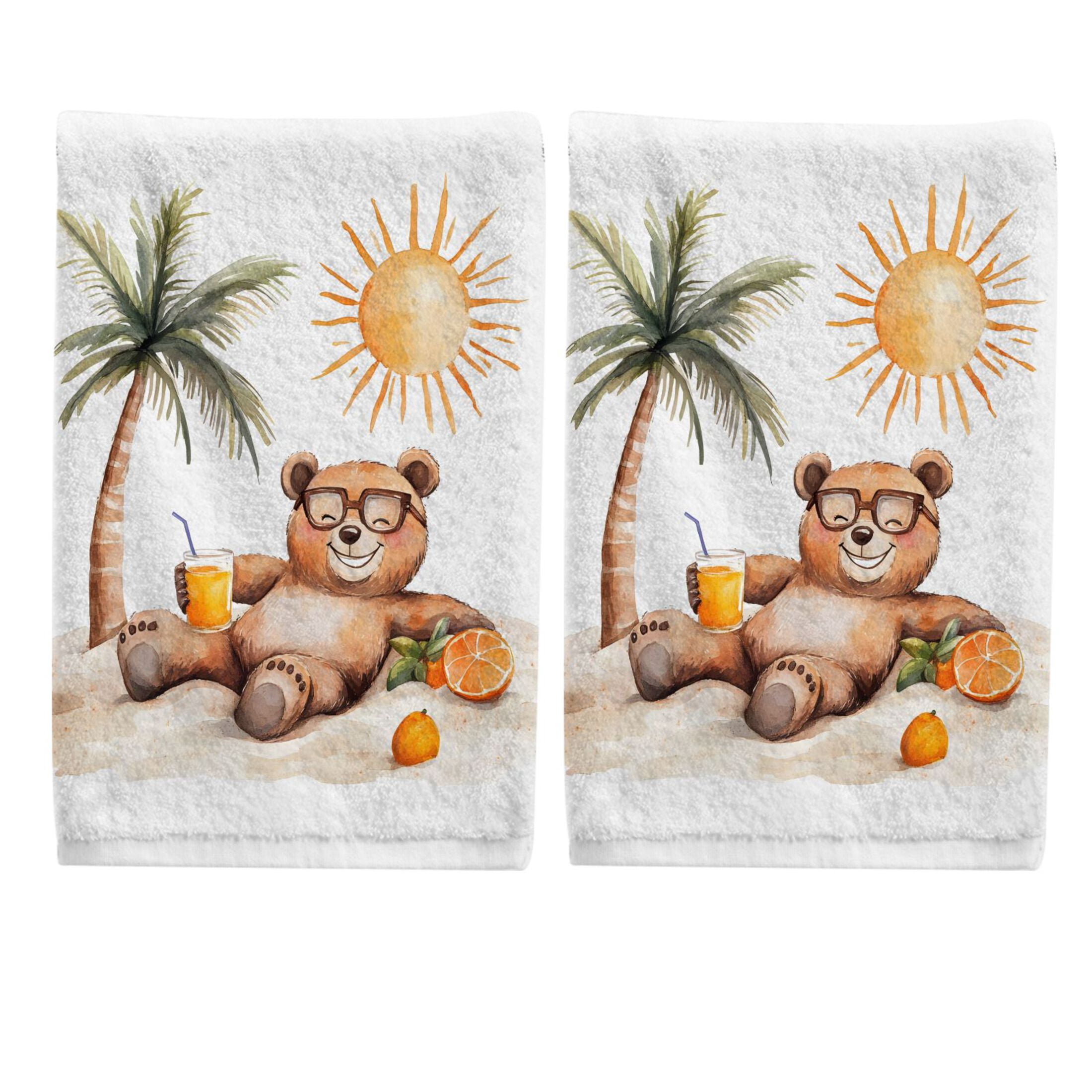 Ryvnso Bear on Beach Hand Towels Set for Bathroom Cotton Face Towel ...