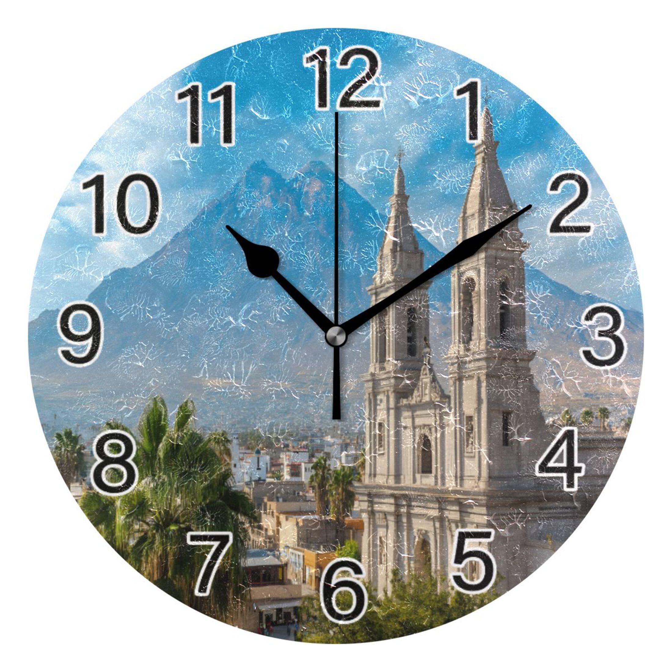 Ryvnso Beautiful City Landscape Wall Clock Non Ticking Silent Kitchen ...