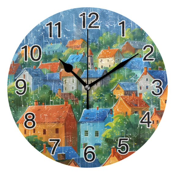 Ryvnso Beautiful City with Rain Wall Clock Non Ticking Silent Kitchen ...