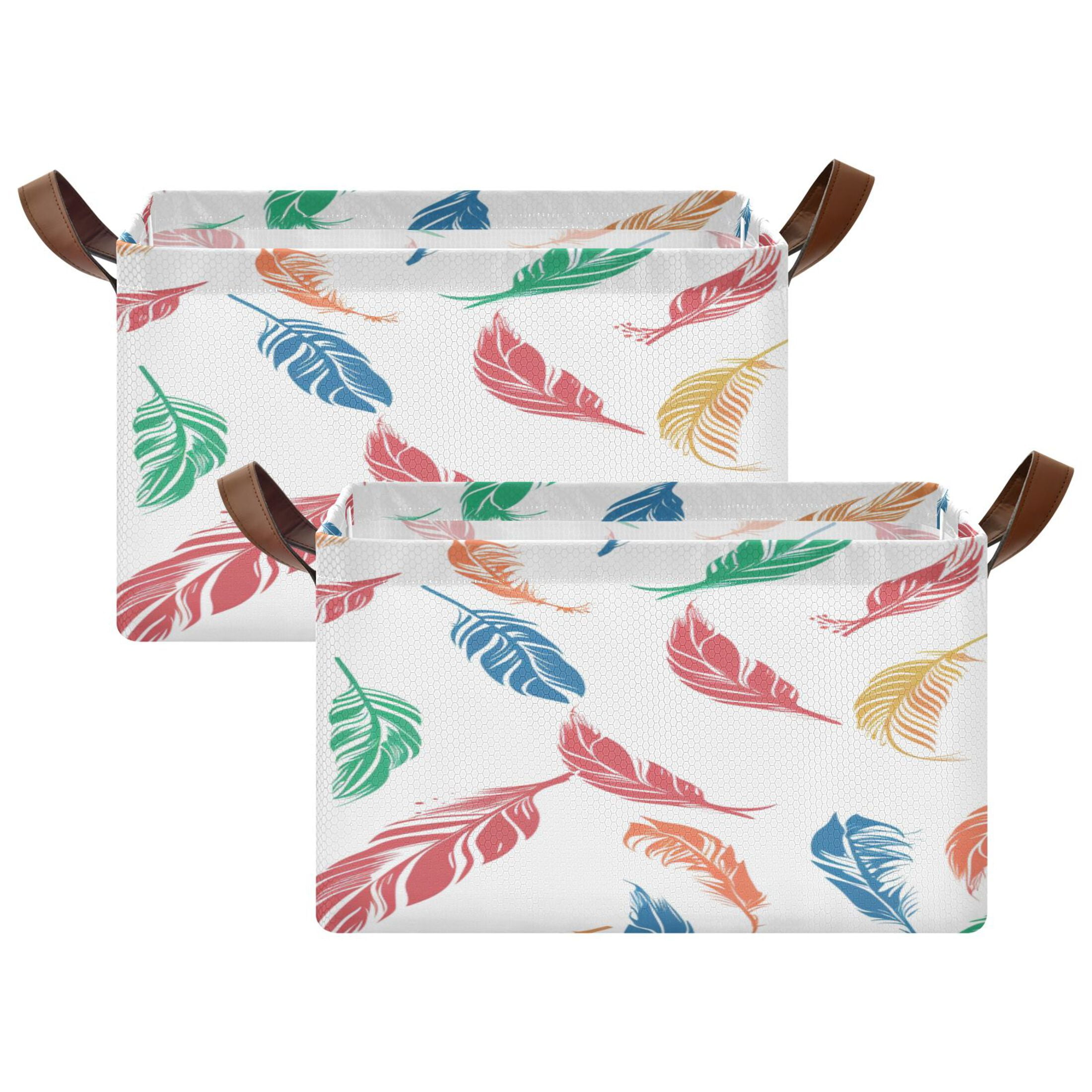 Ryvnso Beautiful Cute Feathers Storage Bins Large Basket Foldable Cube ...