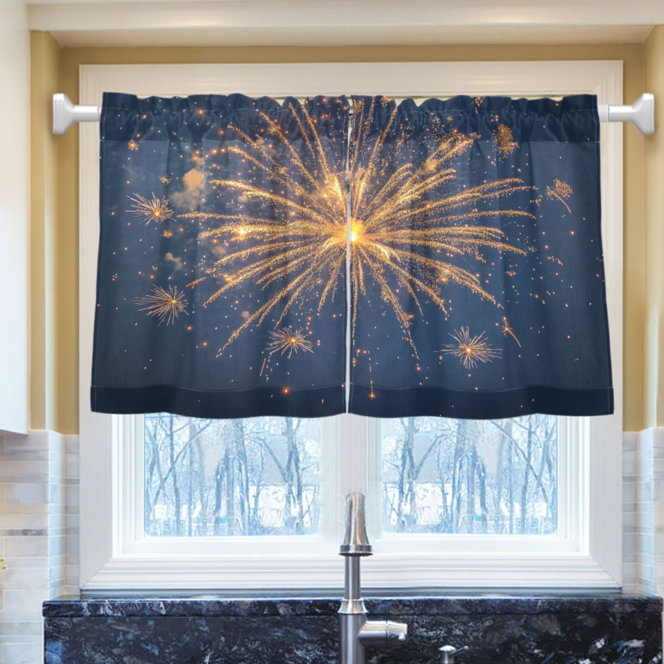 Ryvnso Beautiful Fireworks Pattern Half Curtains Sets Tier 2 Panels ...