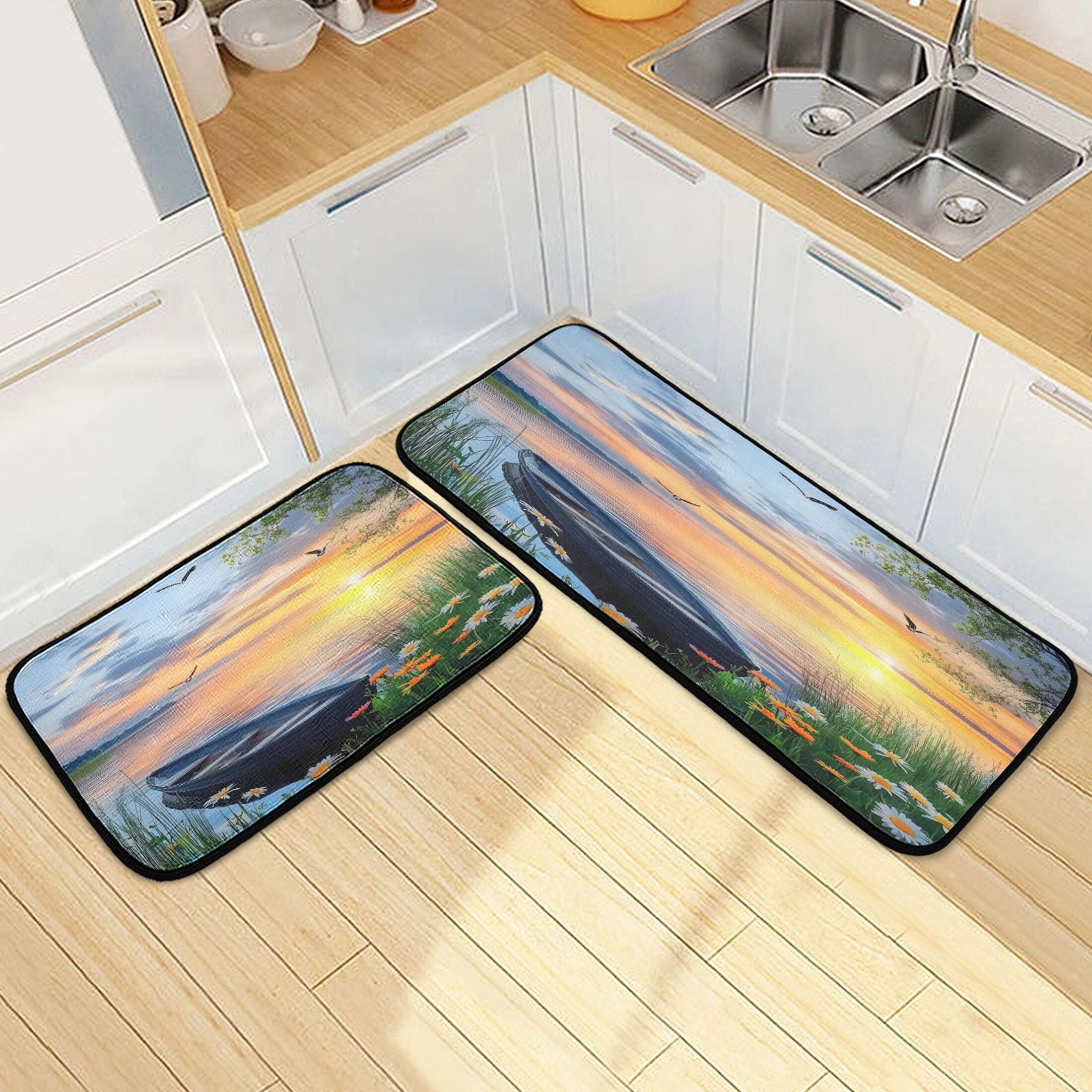 Ryvnso Beautiful Lake Wildflowers Kitchen Rugs Set Non Slip Runner Mats ...