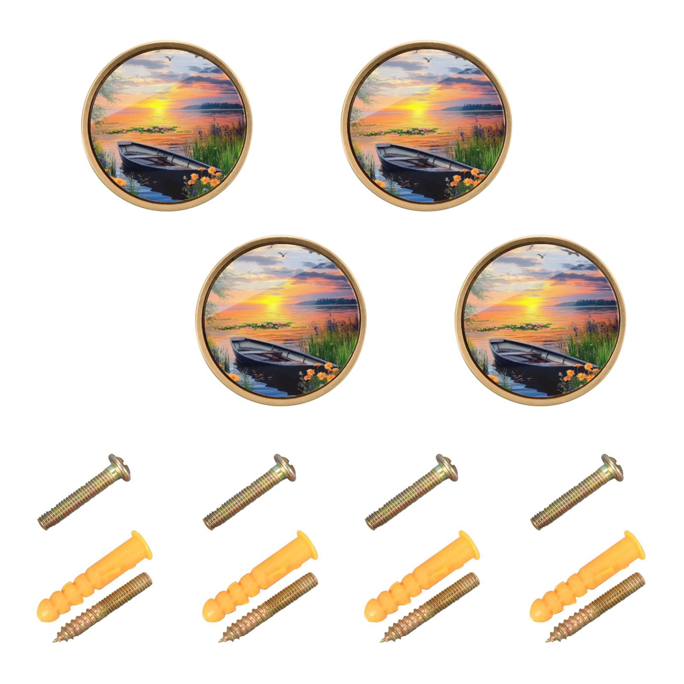 Ryvnso Beautiful Lake with Boat Cabinet Knobs Kitchen Door Round Pulls ...