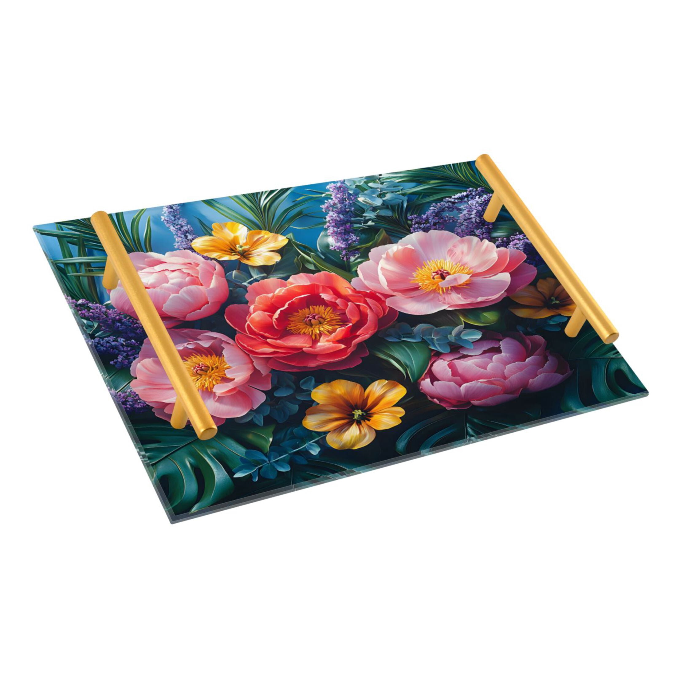 Ryvnso Beautiful Peony Flower Bathroom Tray Vanity Countertop Trays ...
