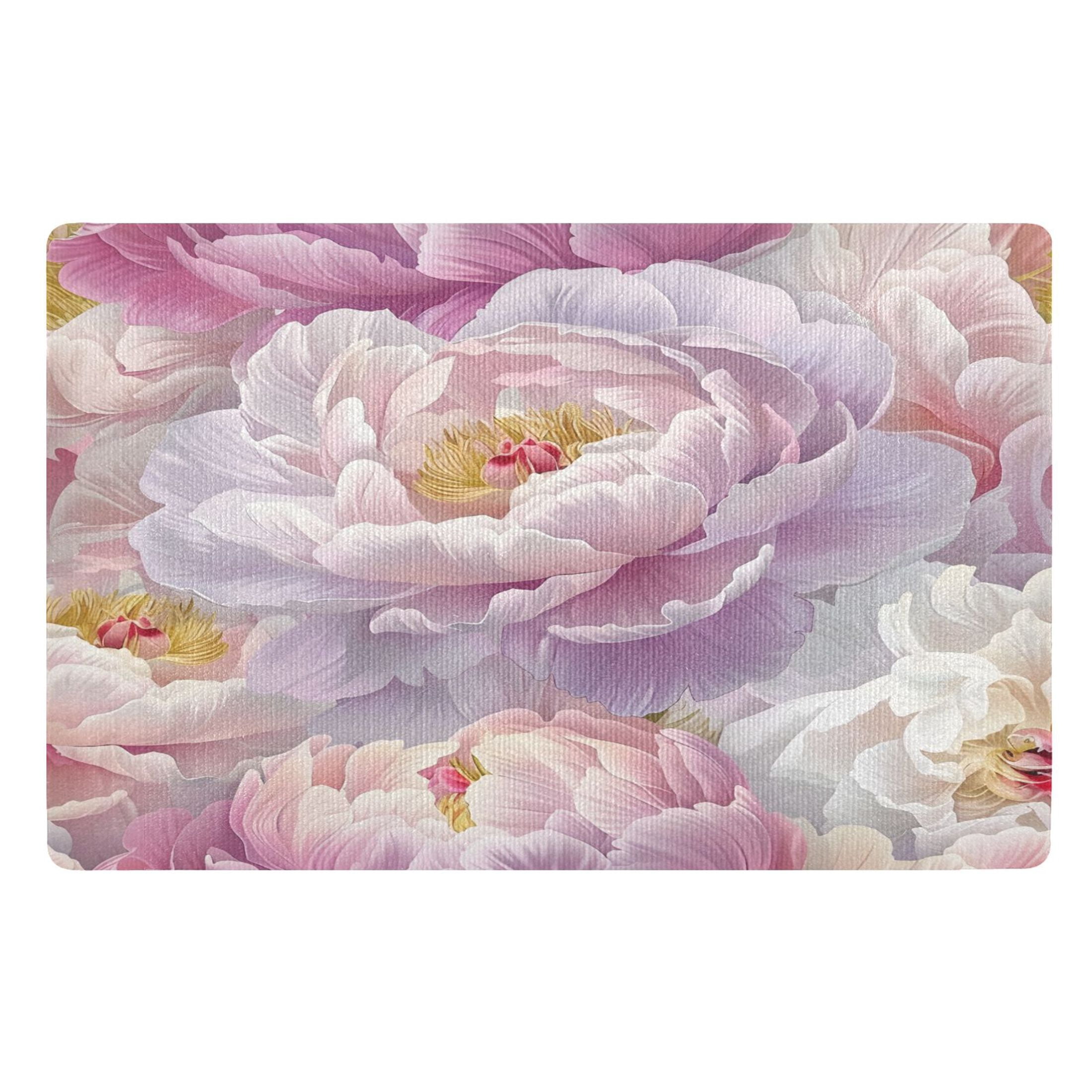 Ryvnso Beautiful Peony Flower Door Mats Outdoor Indoor Entrance Low ...