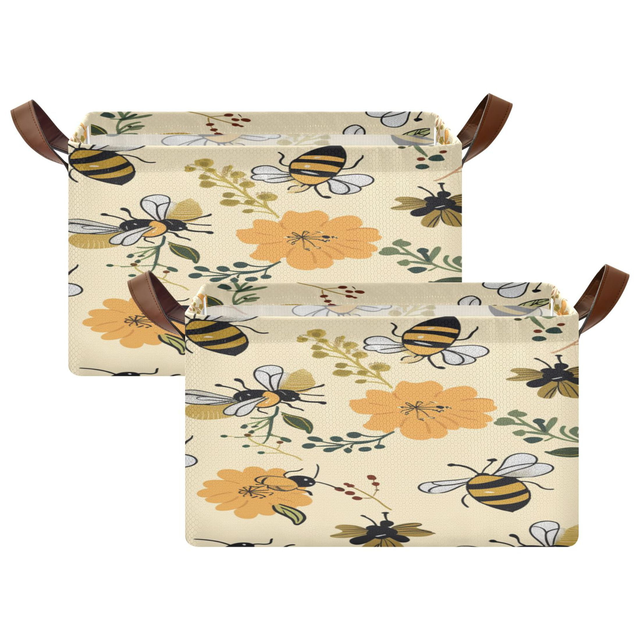 Ryvnso Bee Flying on Flowers Storage Bins Large Basket Foldable Cube ...