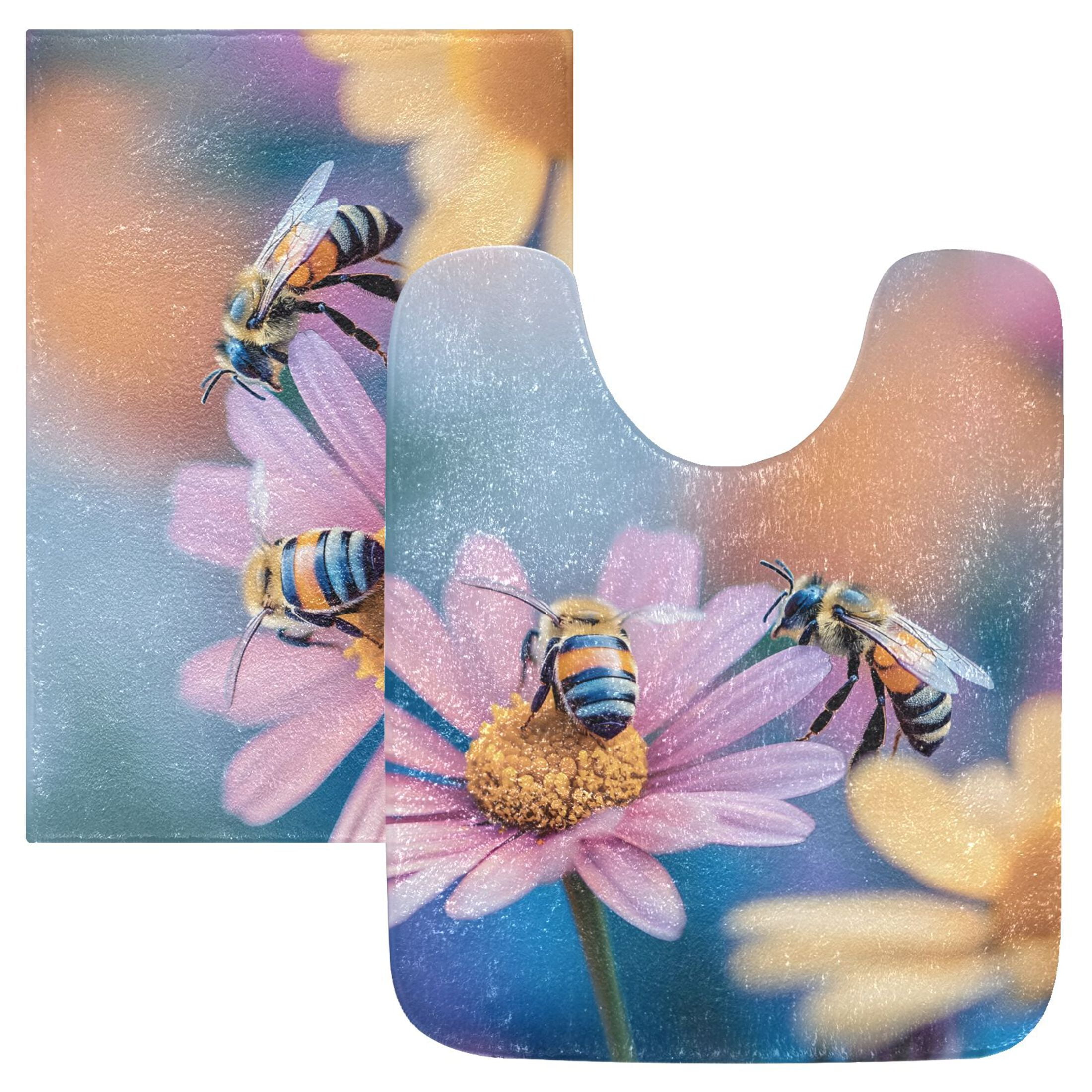 Ryvnso Bees on Daisy Flower Bathroom Shaggy Rugs Toilet Mat Soft ...