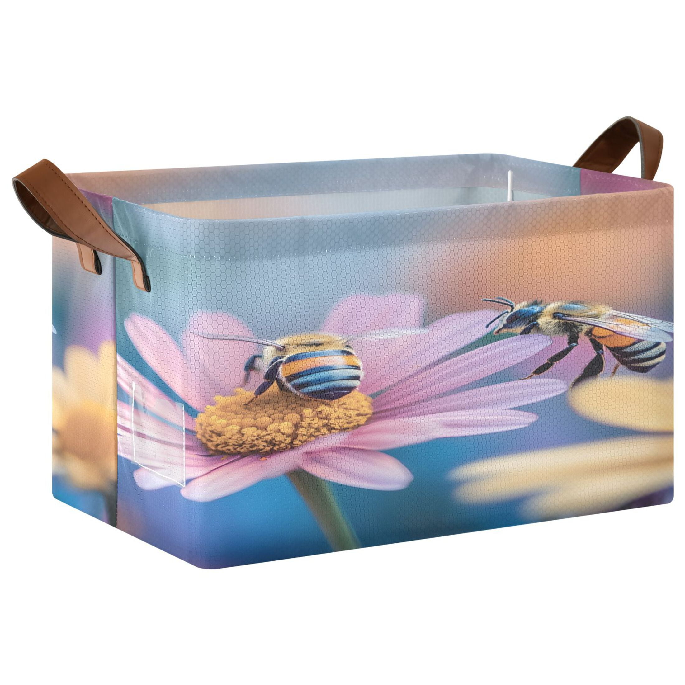 Ryvnso Bees on Daisy Flower Storage Bins Large Basket Foldable Cube ...