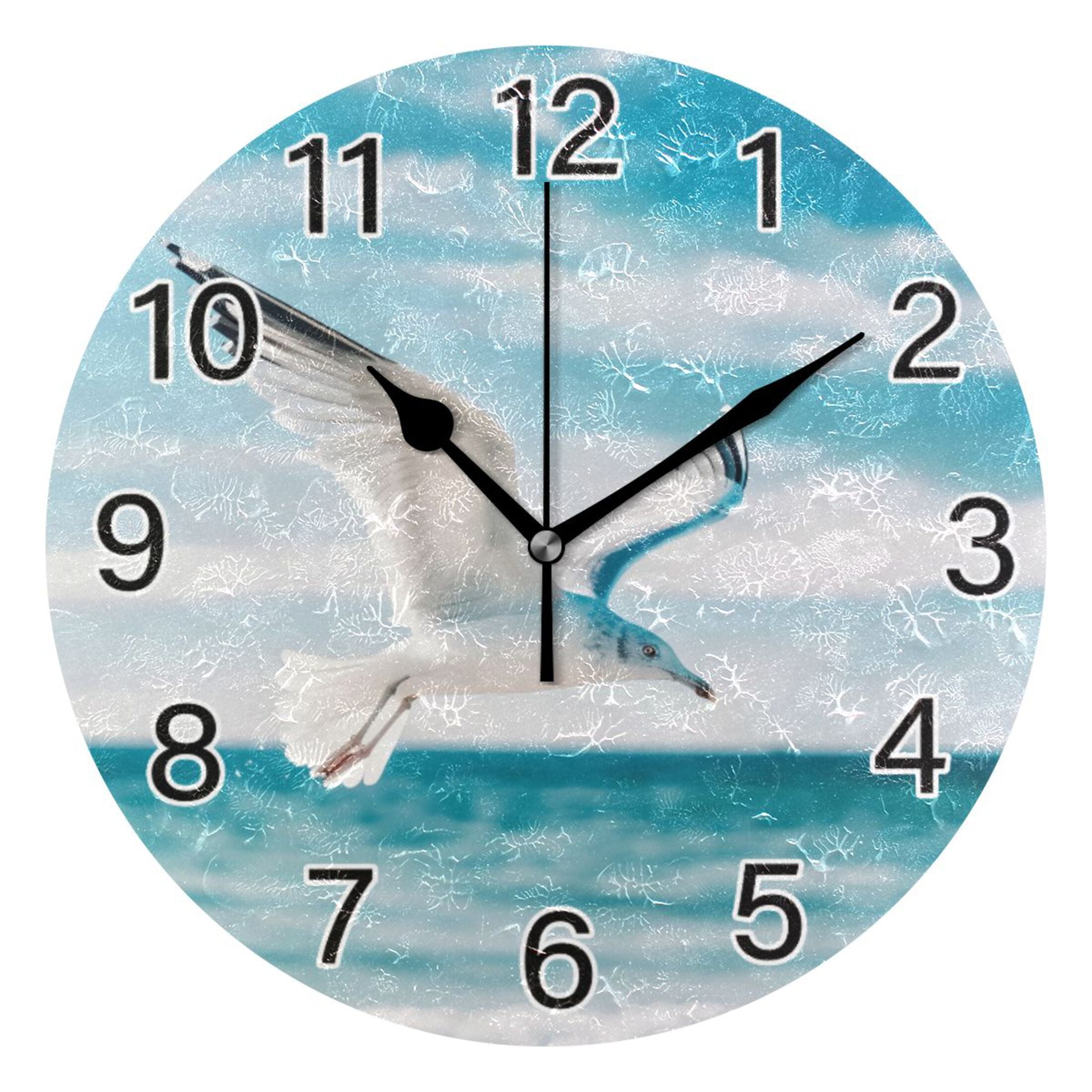 Ryvnso Bird Flying and Sea Wall Clock Non Ticking Silent Kitchen Clock ...