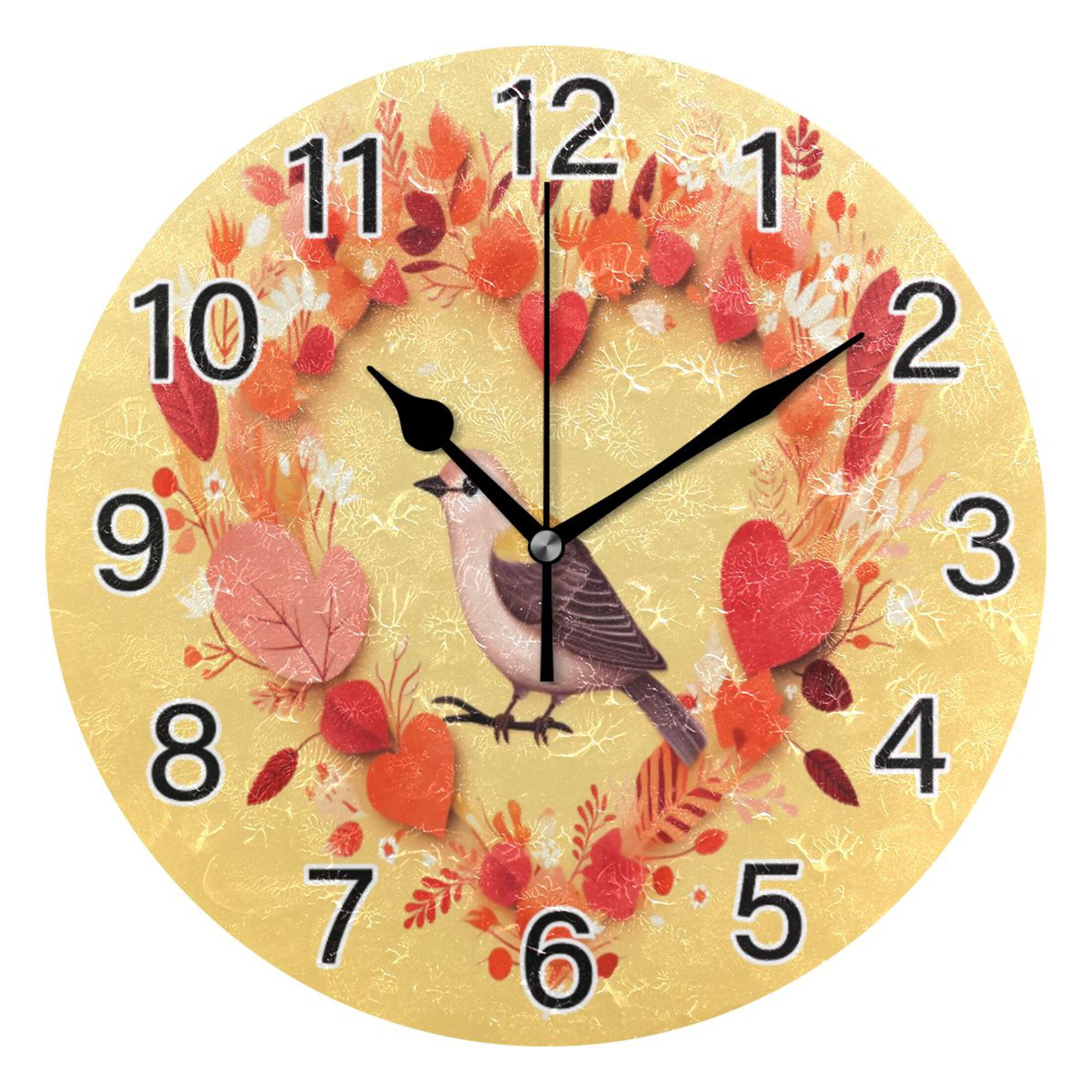 Ryvnso Bird in Heart Flowers Wall Clock Non Ticking Silent Kitchen ...