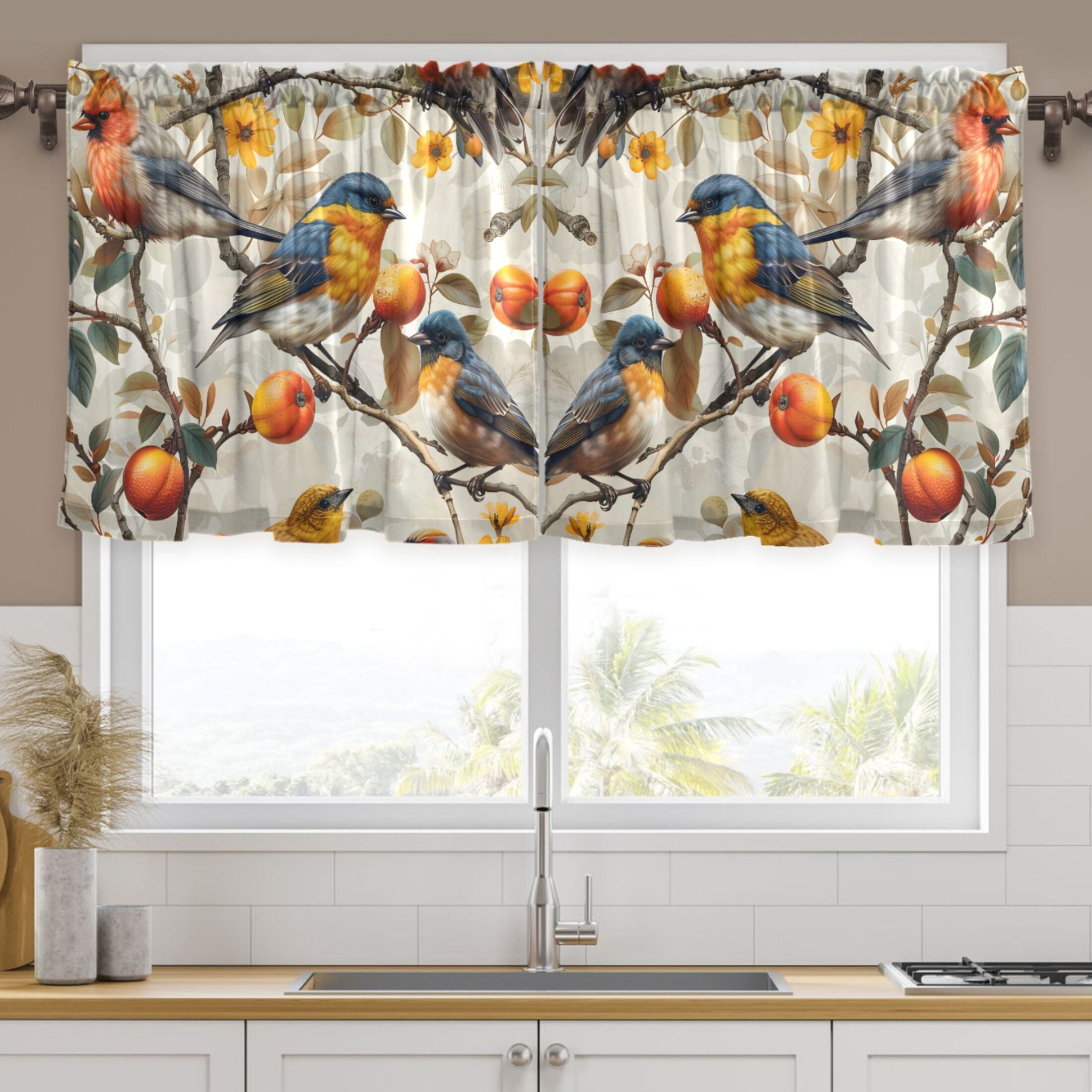 Ryvnso Bird on Branch Floral Curtains Sets Short Curtain Rod Pocket ...
