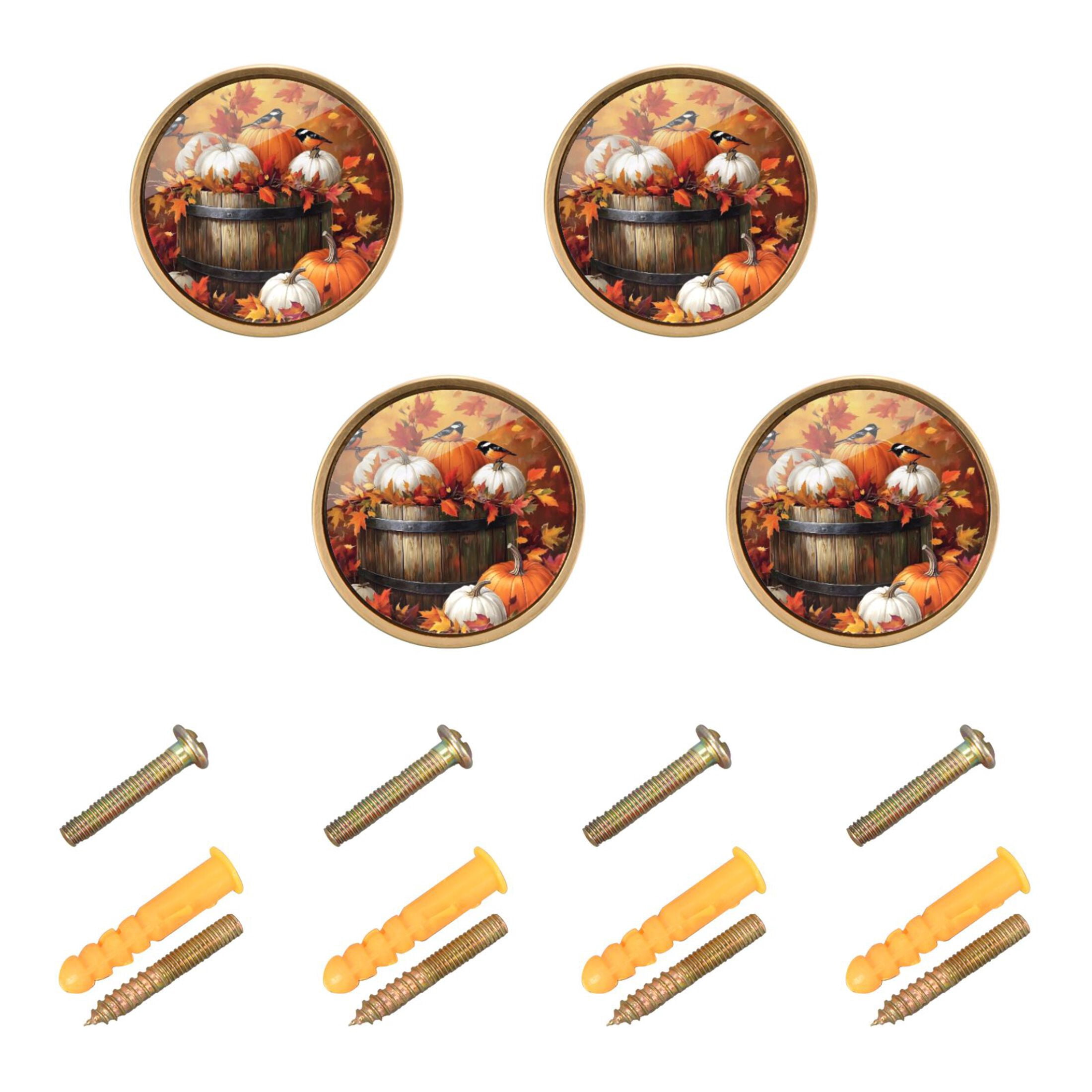 Ryvnso Birds Autumn Leaves Pumpkins Cabinet Knobs Kitchen Door Round ...