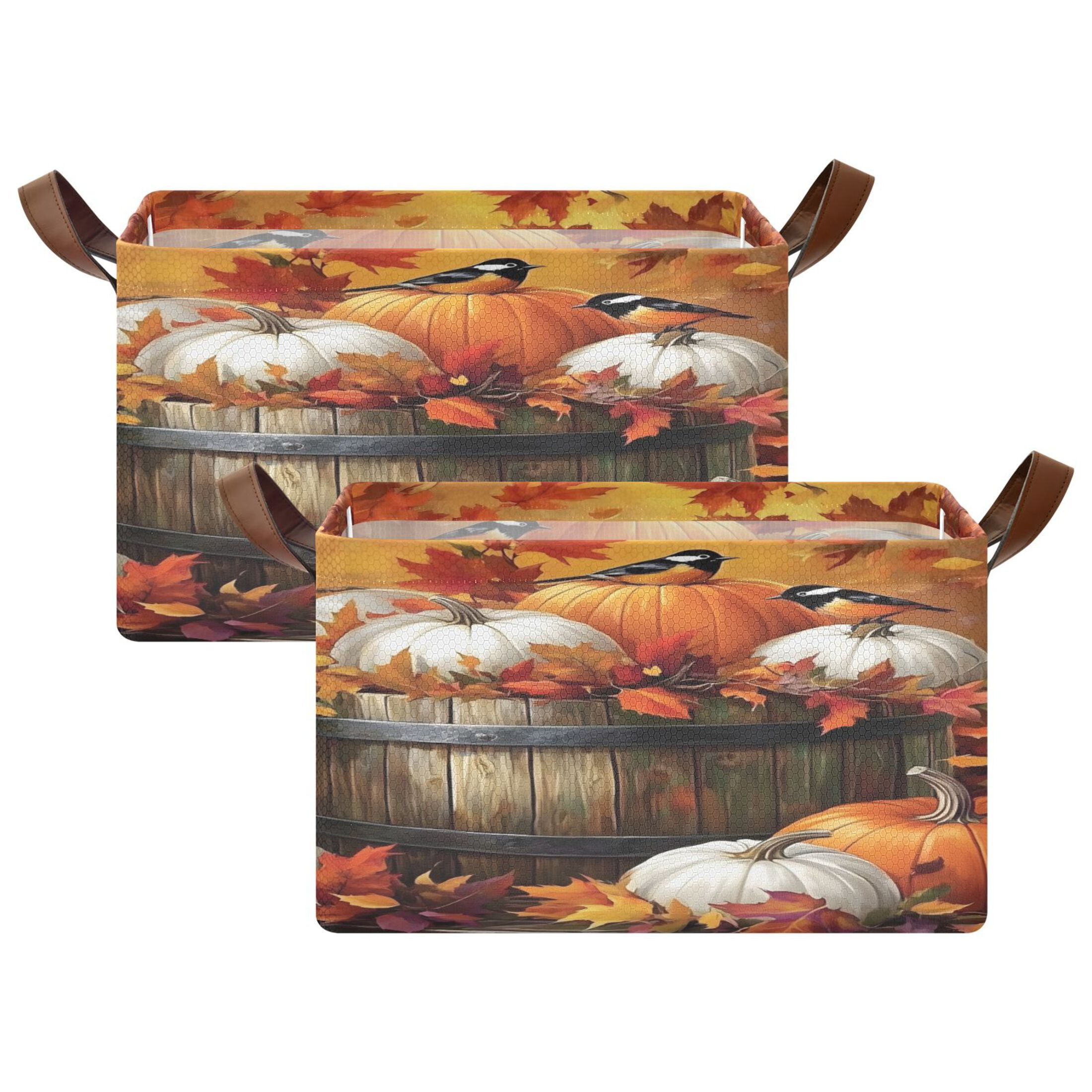 Ryvnso Birds Autumn Leaves Pumpkins Storage Bins Large Basket Foldable ...