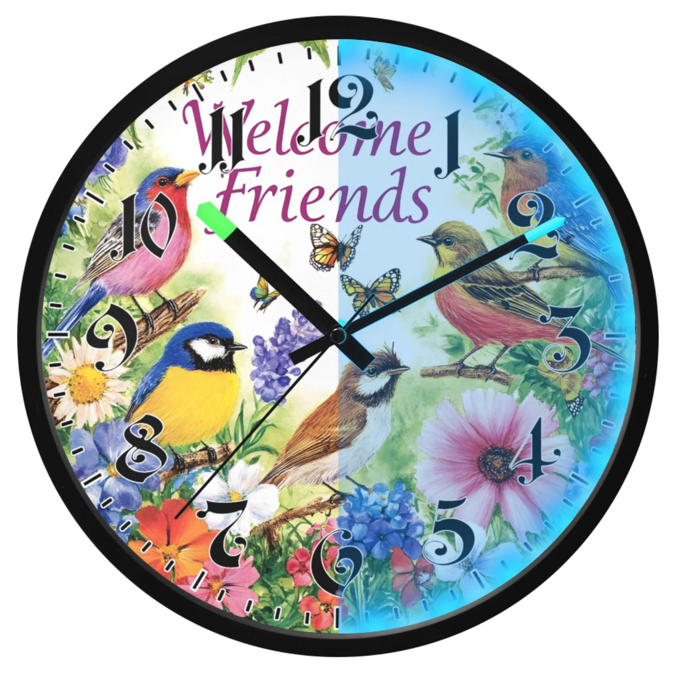 Ryvnso Birds Butterfly on Flowers 12 Inch Night Light Wall Clock ...