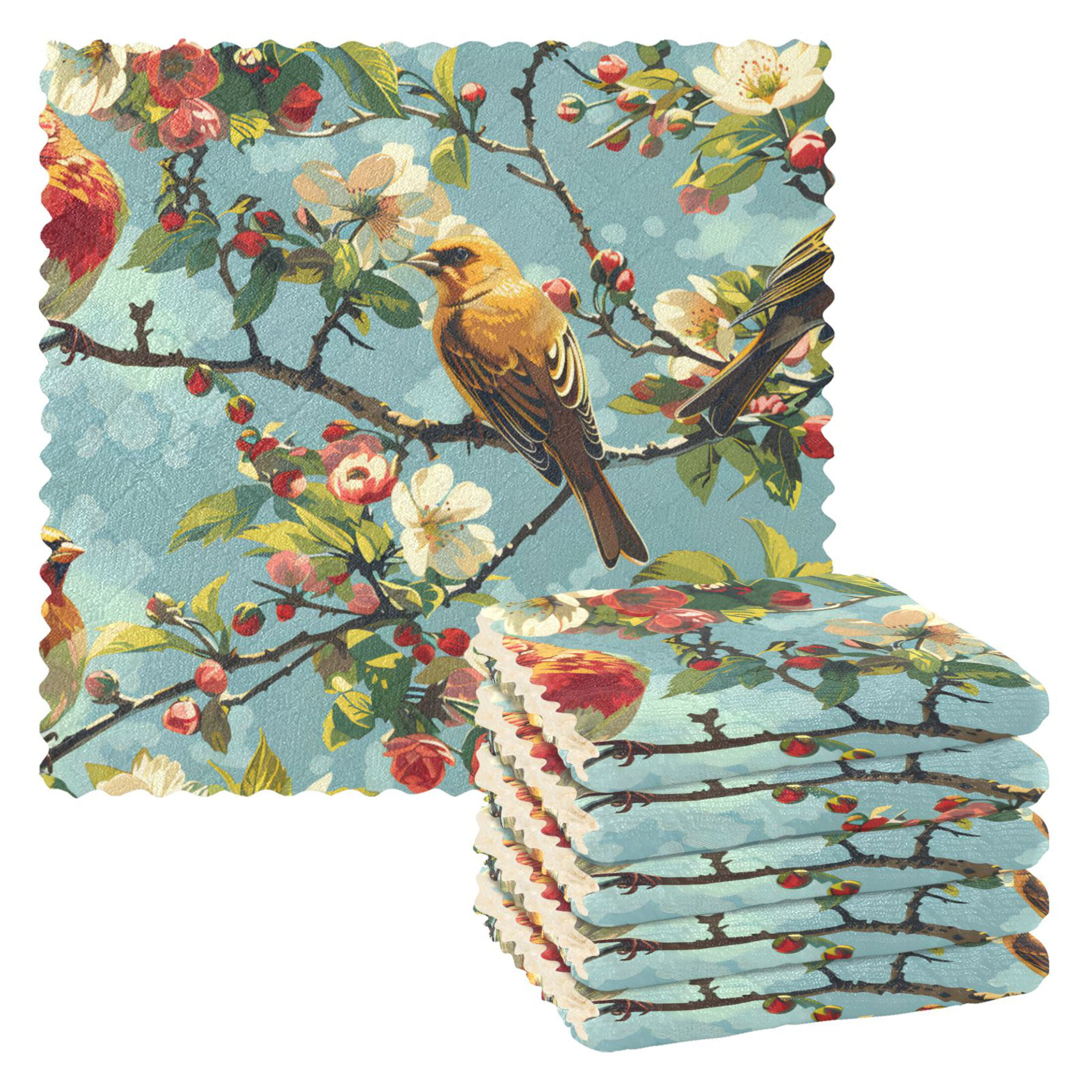 Ryvnso Birds on Bloom Floral Kitchen Towels Dish Clothes for Drying ...