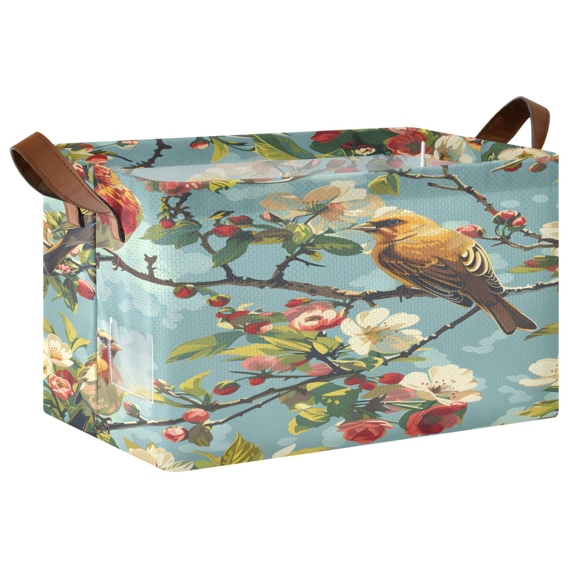 Ryvnso Birds on Bloom Floral Storage Bins Large Basket Foldable Cube ...