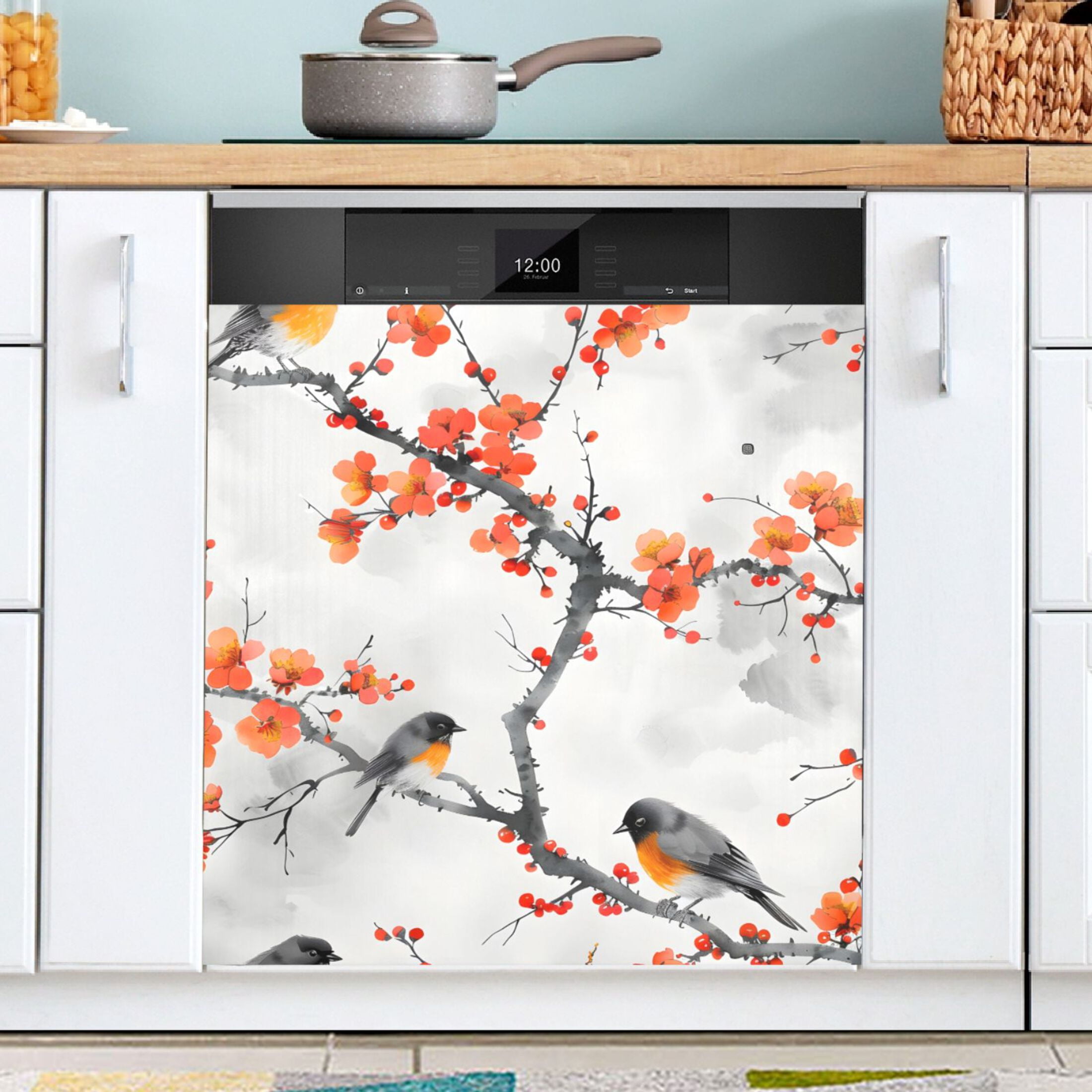 Ryvnso Birds on Floral Branches Dishwasher Magnetic Refrigerator Magnet ...