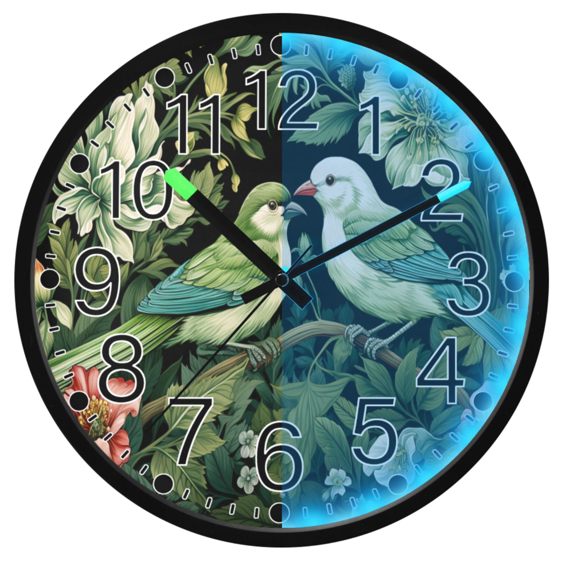 Ryvnso Birds on Flower Branch 12 Inch Night Light Wall Clock Silent ...