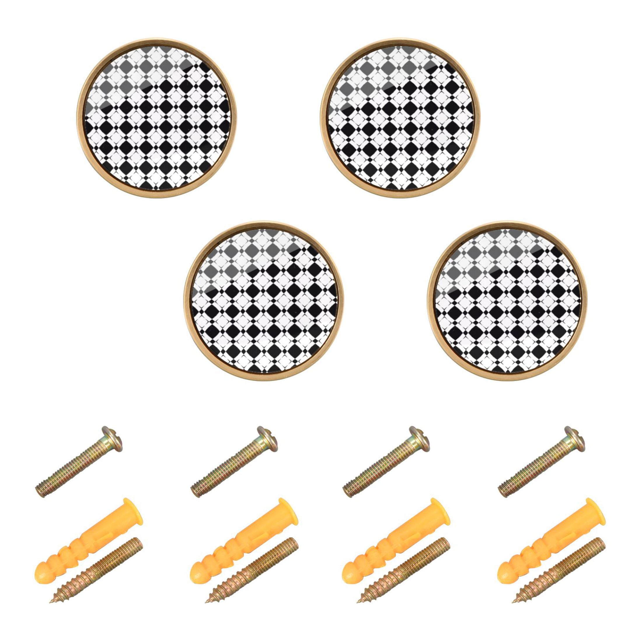 Ryvnso Black and White Checkered Cabinet Knobs Kitchen Door Round Pulls Drawers Dresser Cupboard ...