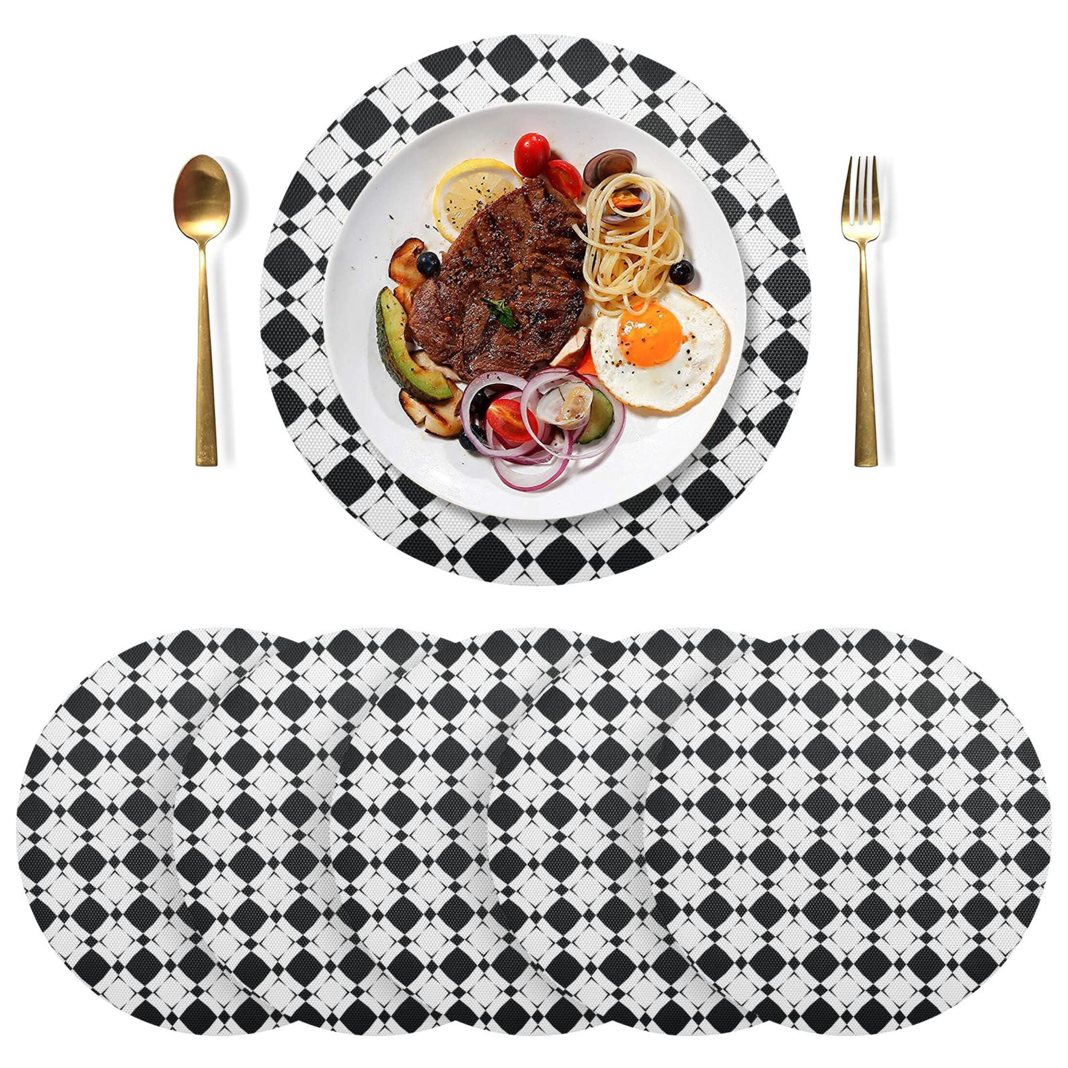 Ryvnso Black and White Checkered Round Plate Mats Dining Table Placemat ...