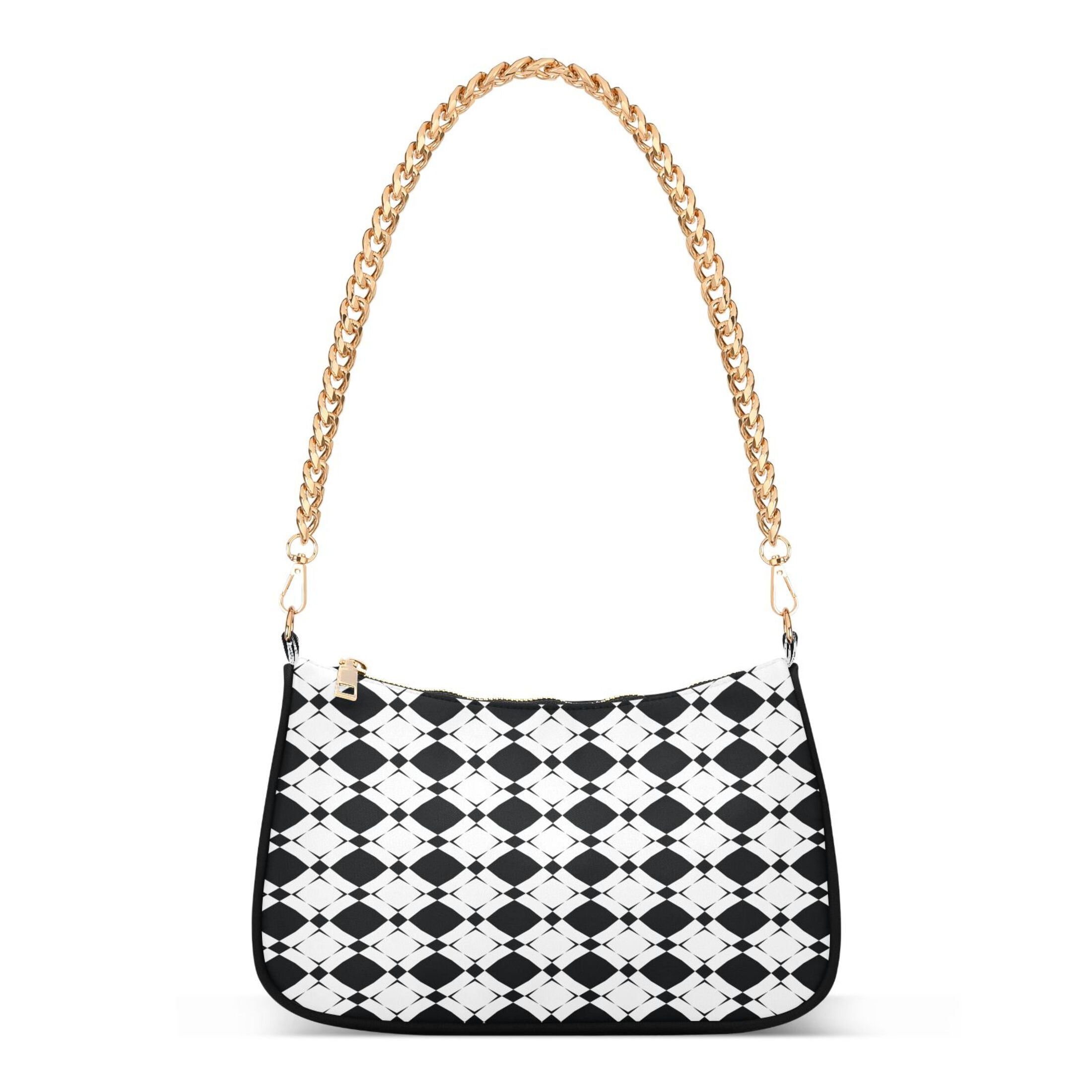 Ryvnso Black and White Checkered Womens Chain Shoulder Bag Tote ...