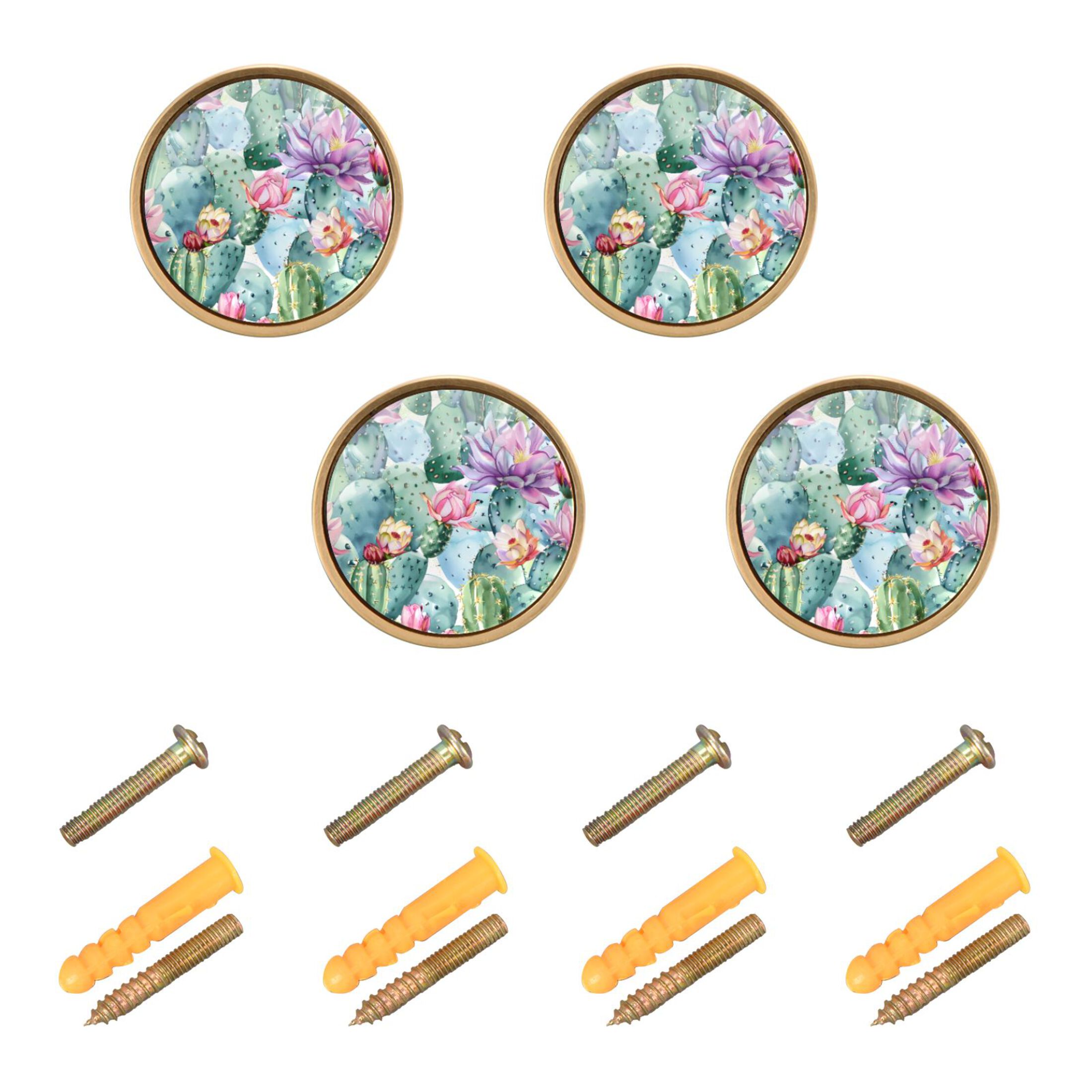Ryvnso Blooming Cactus Flowers Cabinet Knobs Kitchen Door Round Pulls ...