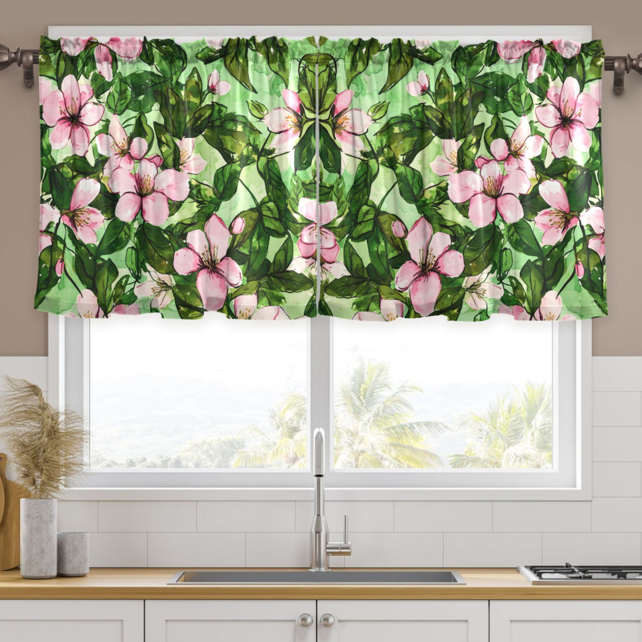 Ryvnso Blossom Flower Curtains Sets Short Curtain Rod Pocket Half ...