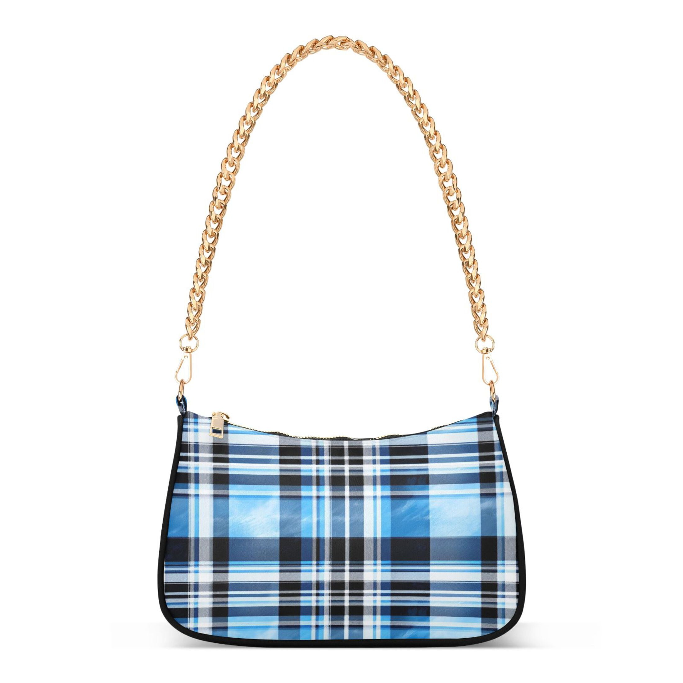 Ryvnso Blue Checkered Grid Pattern Womens Chain Shoulder Bag Tote ...