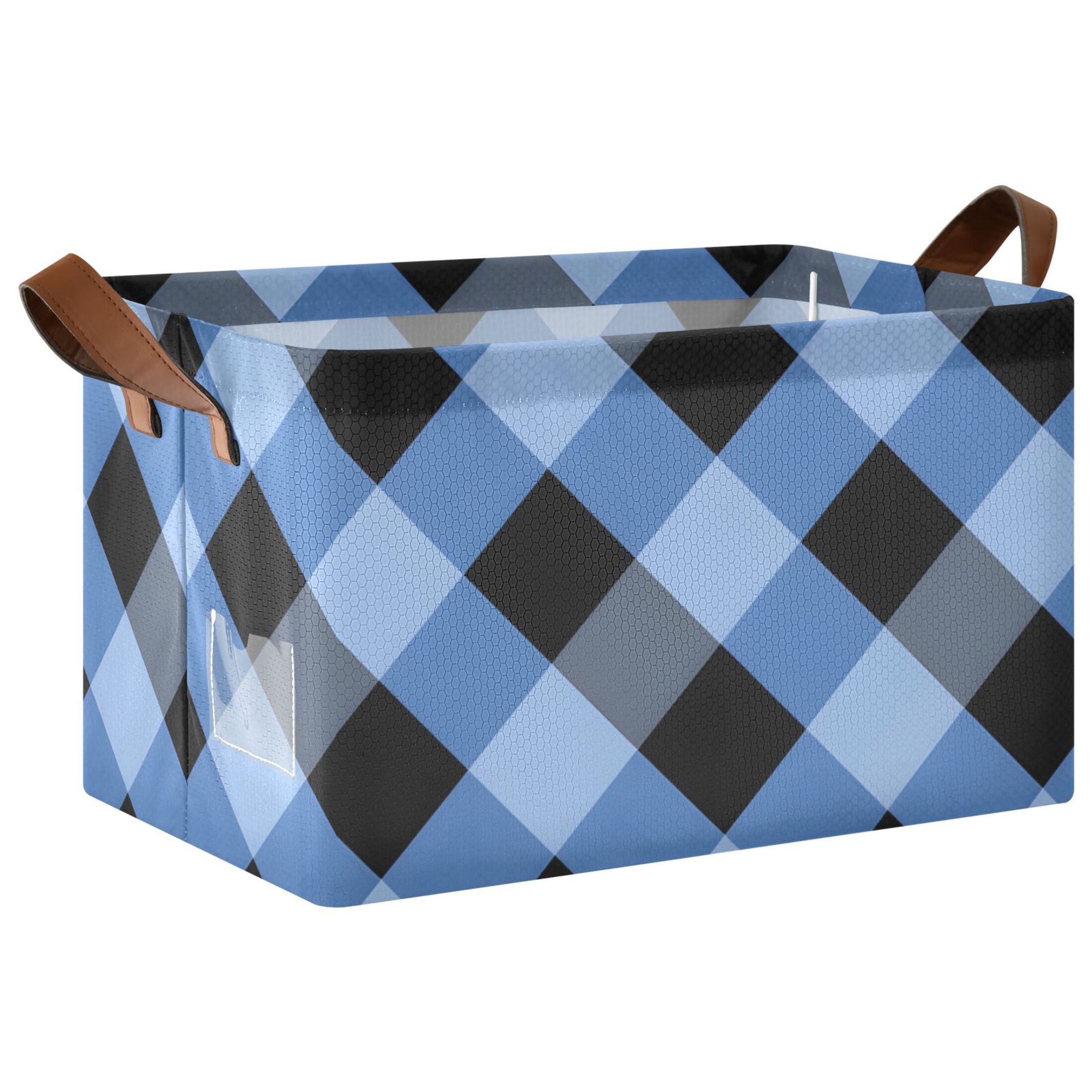 Ryvnso Blue Grid Checkered Pattern Storage Bins Large Basket Foldable ...