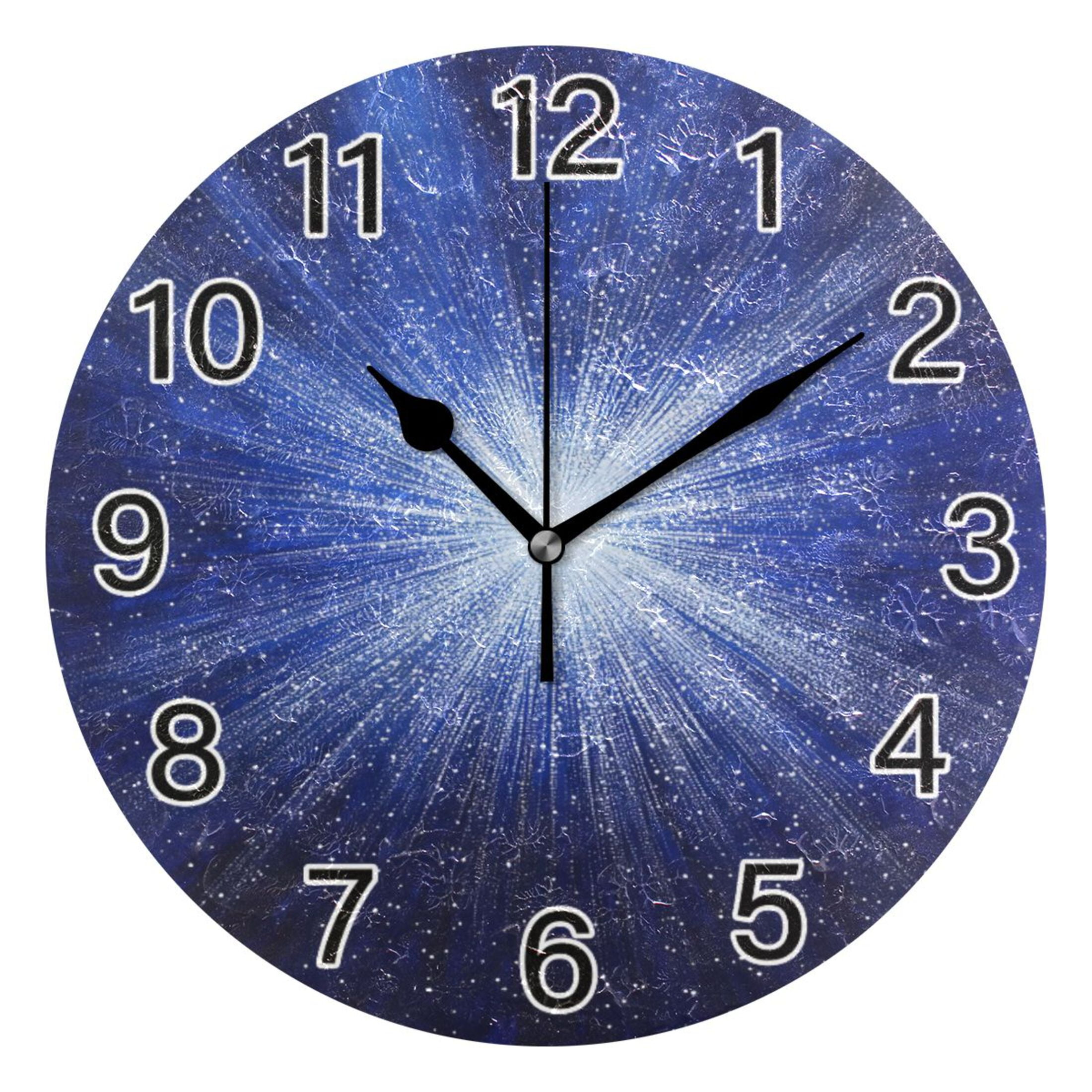 Ryvnso Blue Shiny Fireworks Wall Clock Non Ticking Silent Kitchen Clock ...
