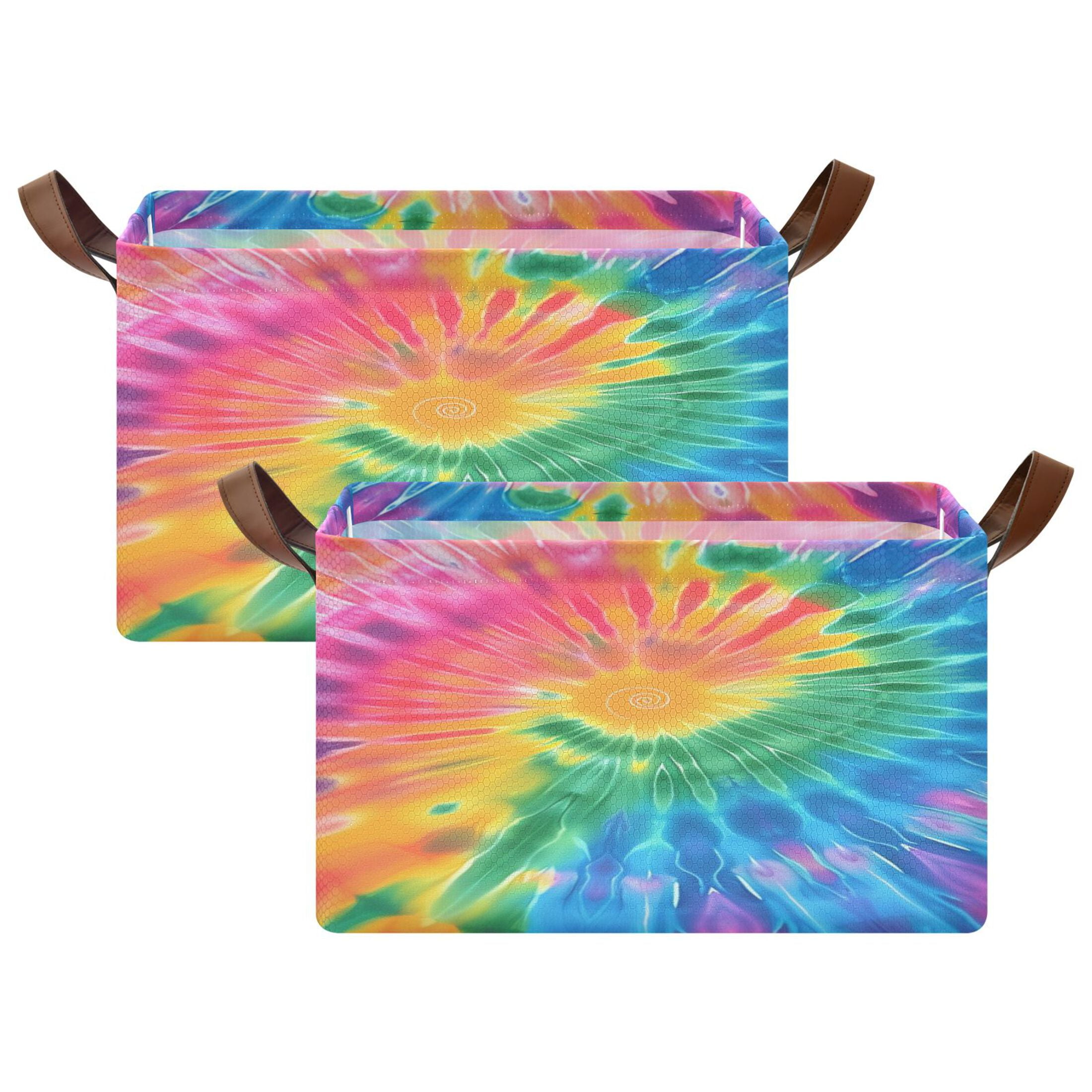 Ryvnso Blue Tie Dye Storage Bins Large Basket Foldable Cube Toys ...