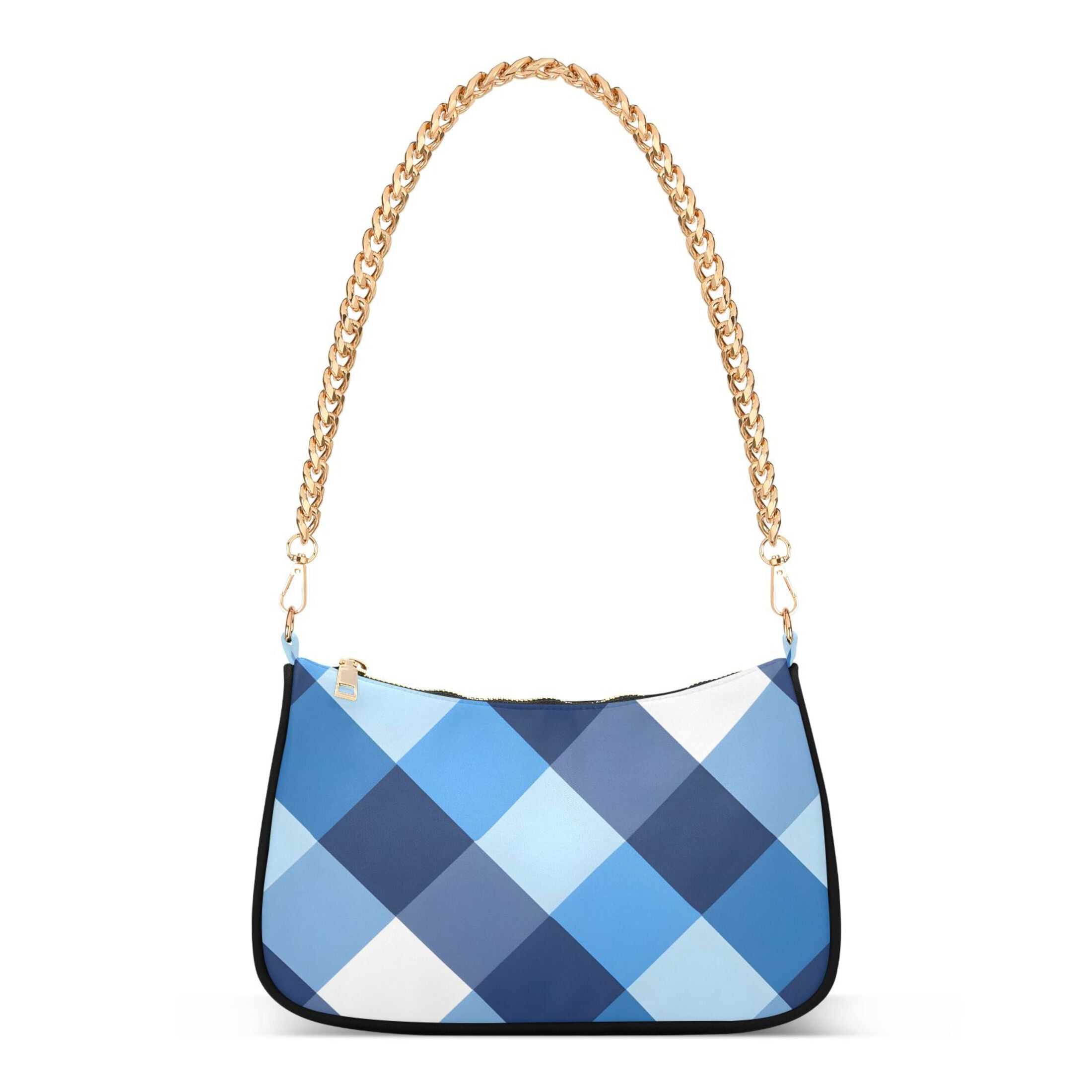 Ryvnso Blue White Checkered Grid Pattern Womens Chain Shoulder Bag Tote ...