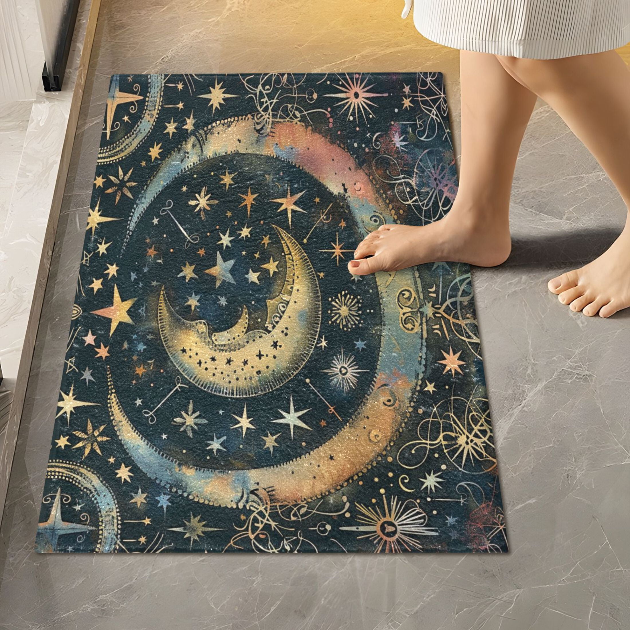 Ryvnso Bohemia Ethnic Moon and Star Bathroom Shaggy Rugs Toilet Rectangle Mat Soft Contour Rug ...