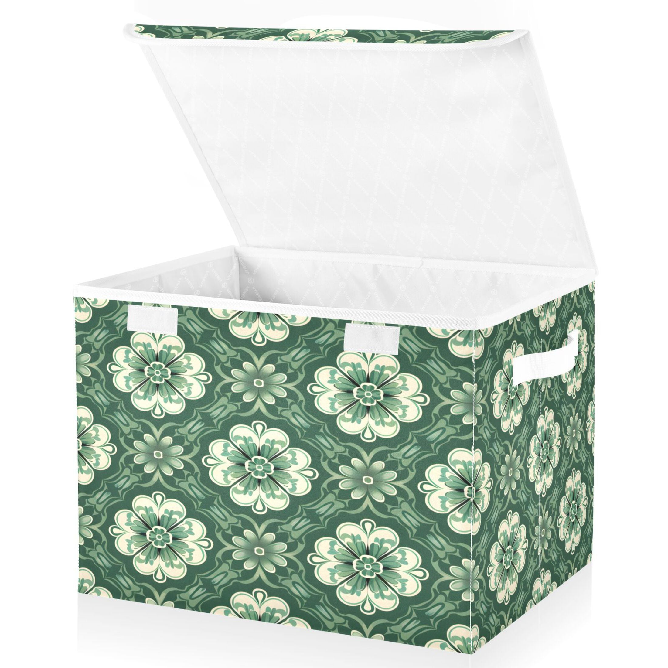Ryvnso Boho Art Flowers Large Lidded Foldable Storage Baskets Cubes ...