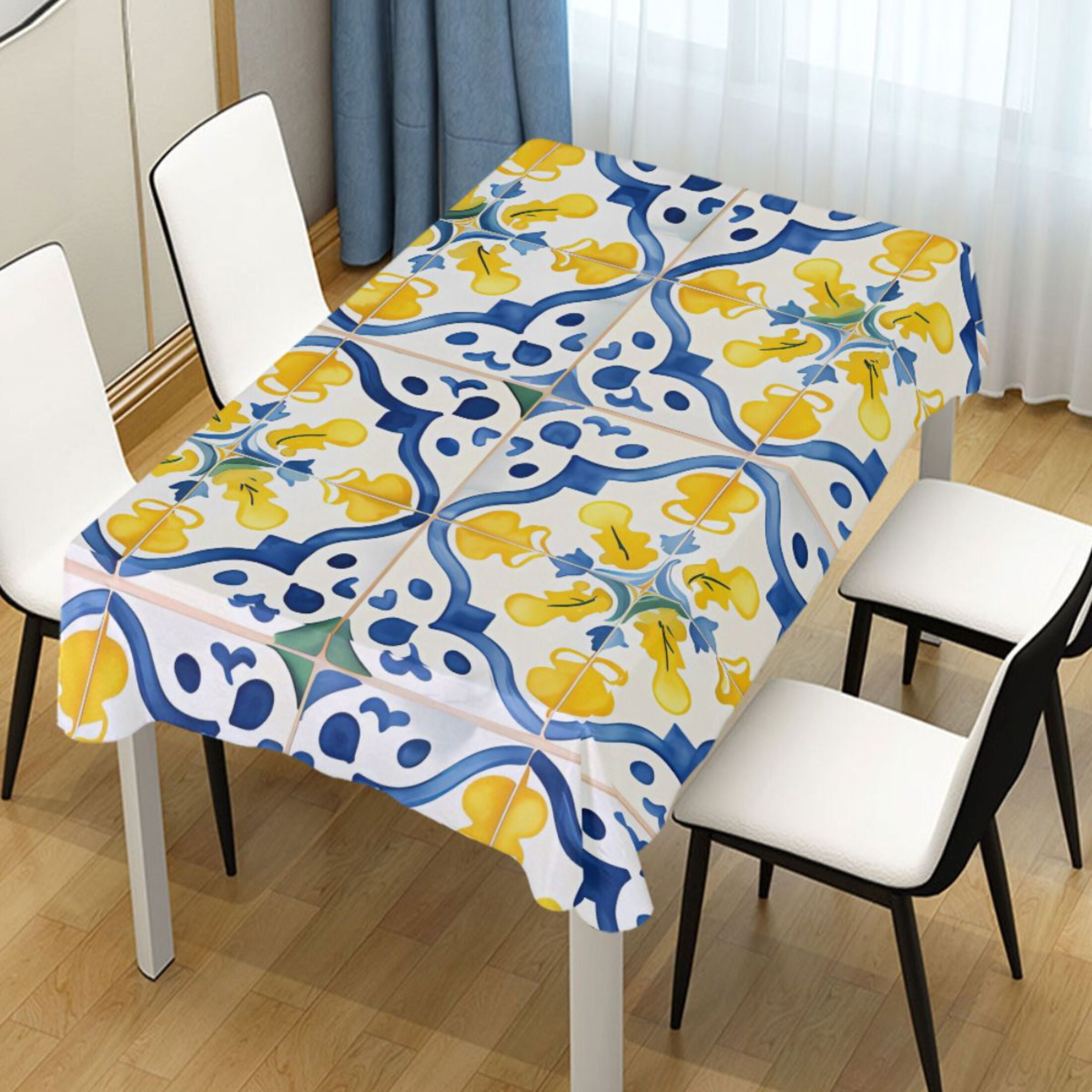Ryvnso Bohomia Blue and Yellow Rectangle Table Cloth Tablecover Dinning ...