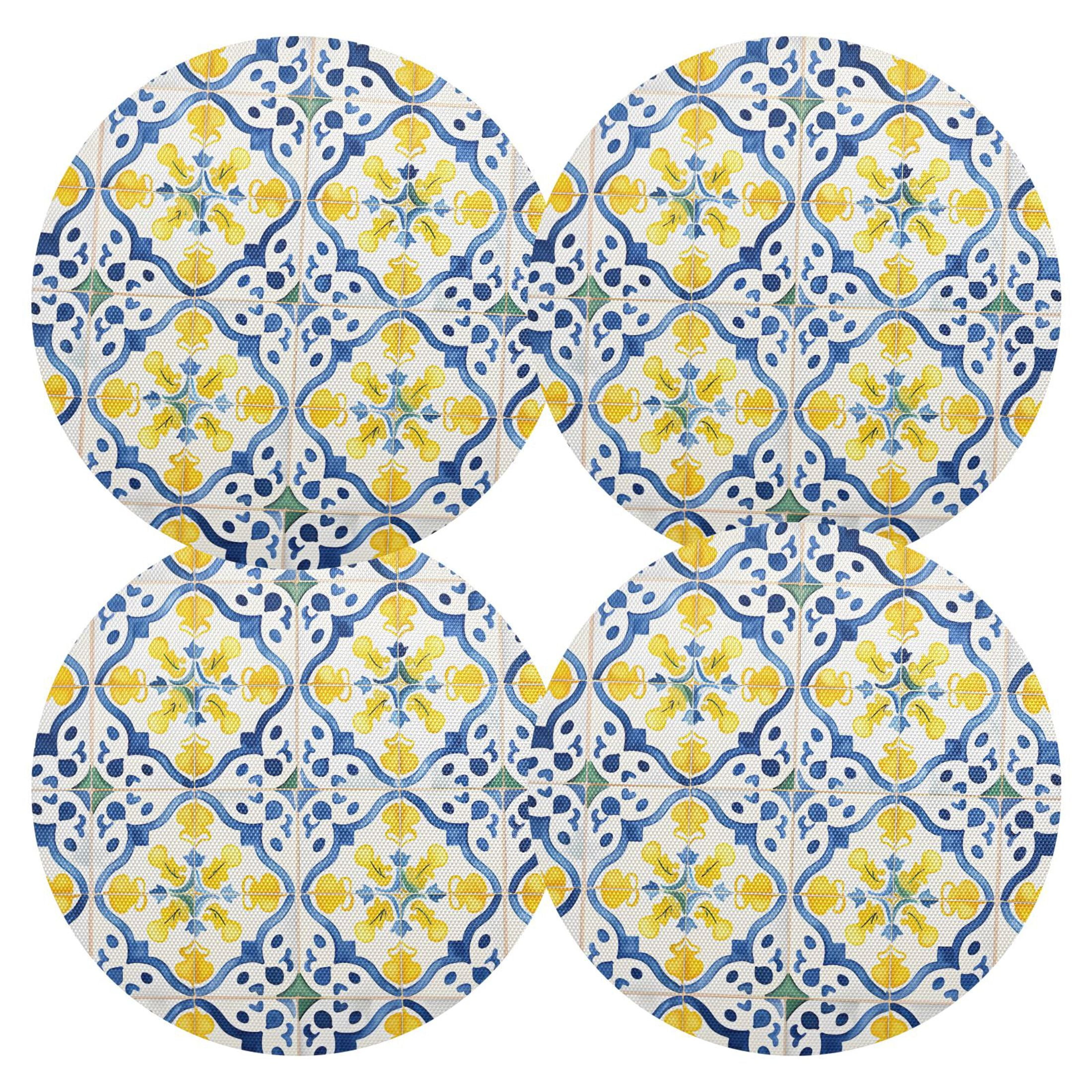 Ryvnso Bohomia Blue and Yellow Round Plate Mats Dining Table Placemat ...